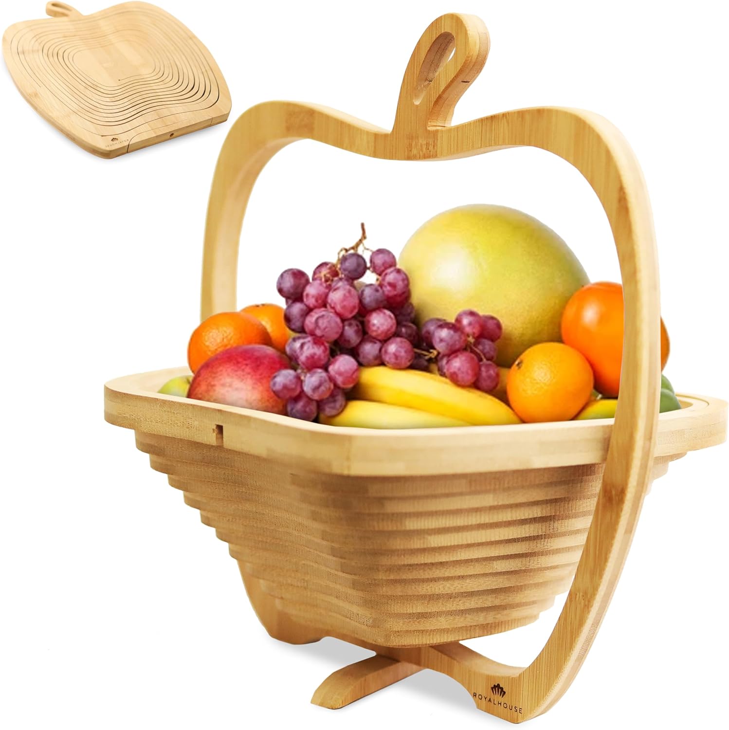 Amazon.com: RoyalHouse Bamboo Foldable Fruit Bowl Apple Shape,12“x10.5 ...