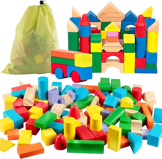 Amazon.com: Right Track Toys Wooden Blocks - 100 Pc Wood Building Block ...