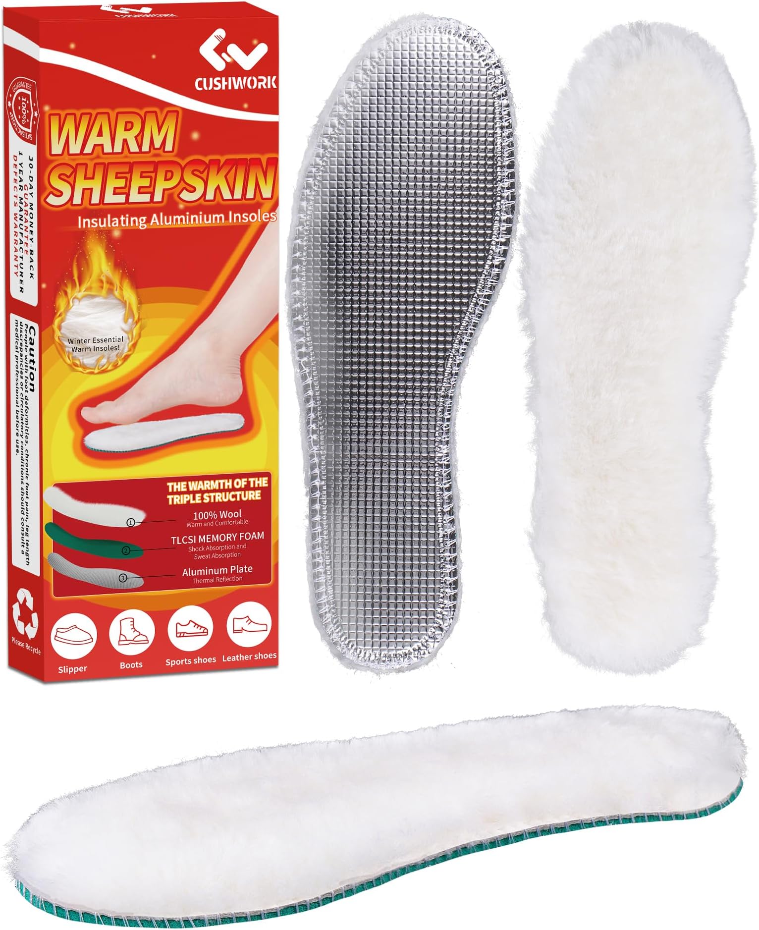 Amazon.com: Cushwork Women's Warm Sheepskin Insoles,Thick and Warm Soft ...