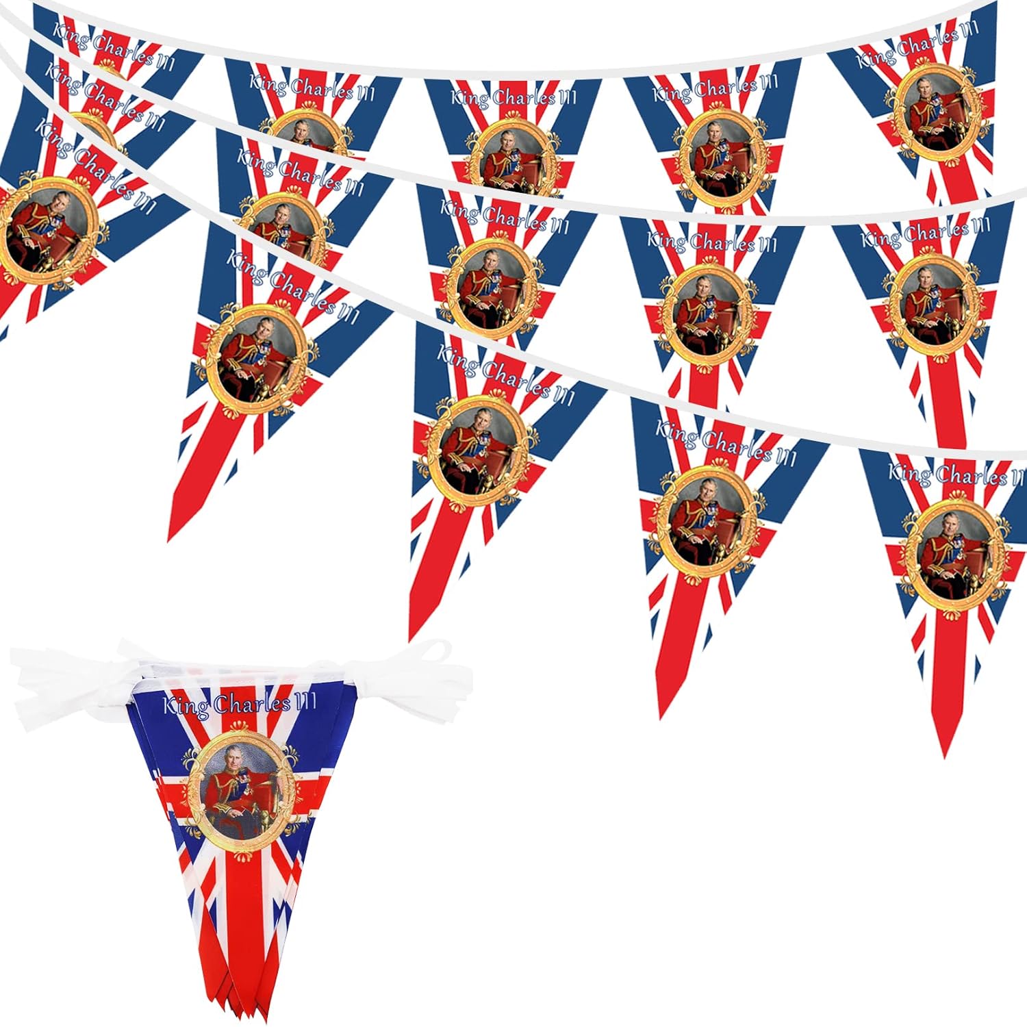 King Charles the Third Union Jack Set of 15 Triangle Bunting,God Save ...