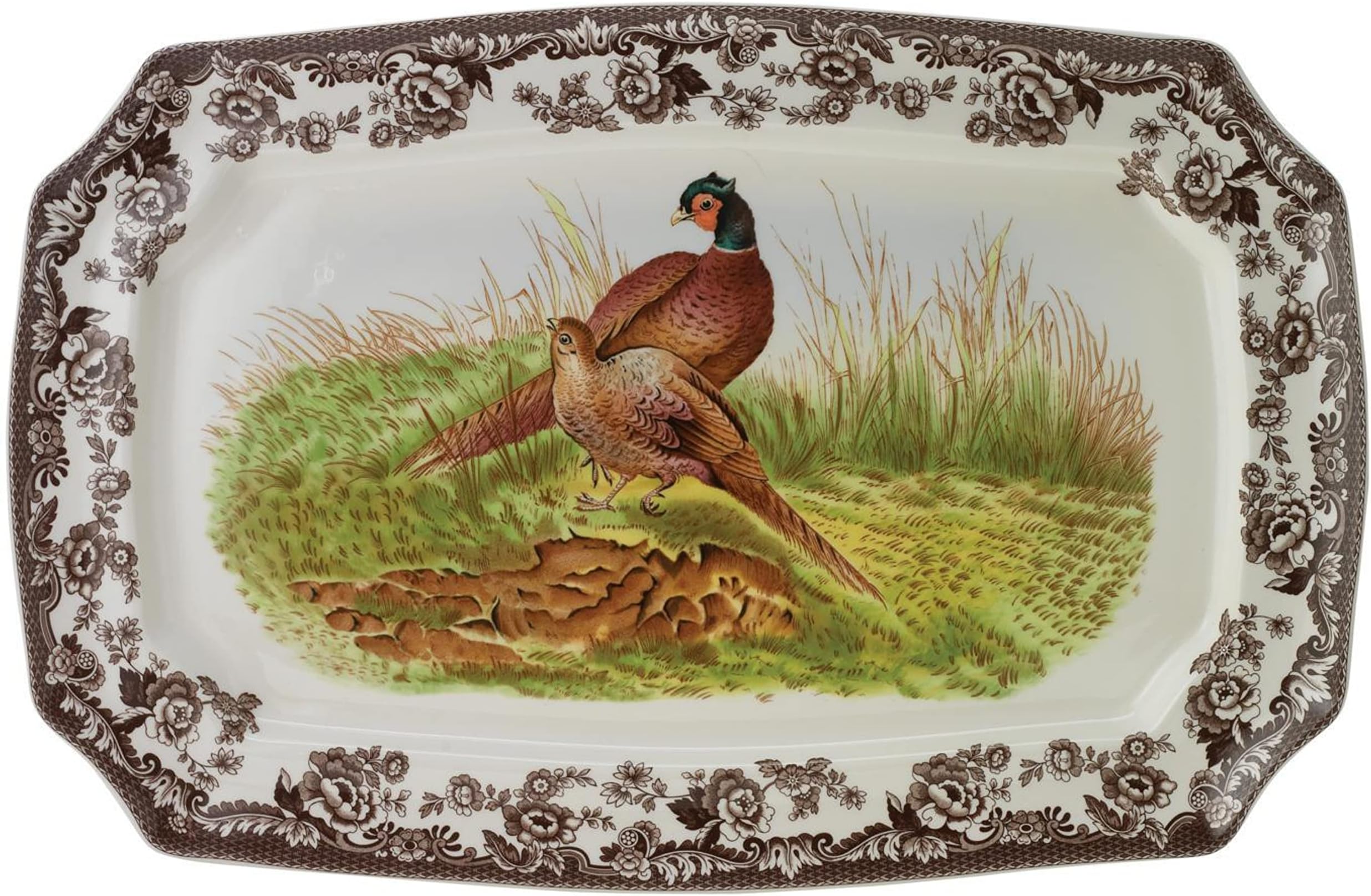 Amazon.com | Spode Woodland 17.5" Rectangular Platter with Pheasant ...