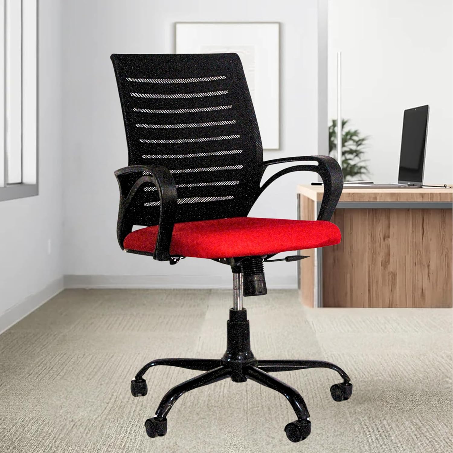 NEWTURN Boom Mesh Office Revolving Chair Medium Back with Spacious Seat ...