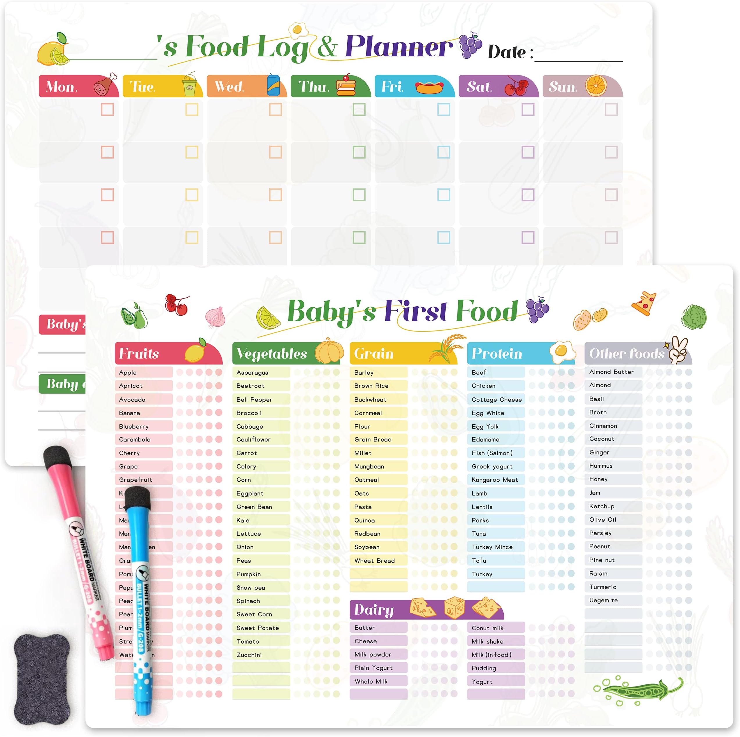 Nibble and Rest Baby's First Foods Tracker Fridge Magnet, Dry Erase ...