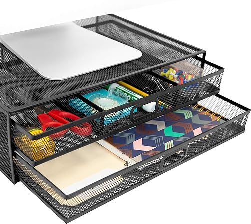 Amazon.com: MOUNT-IT! Computer Monitor Stand With Drawers, Metal Mesh ...