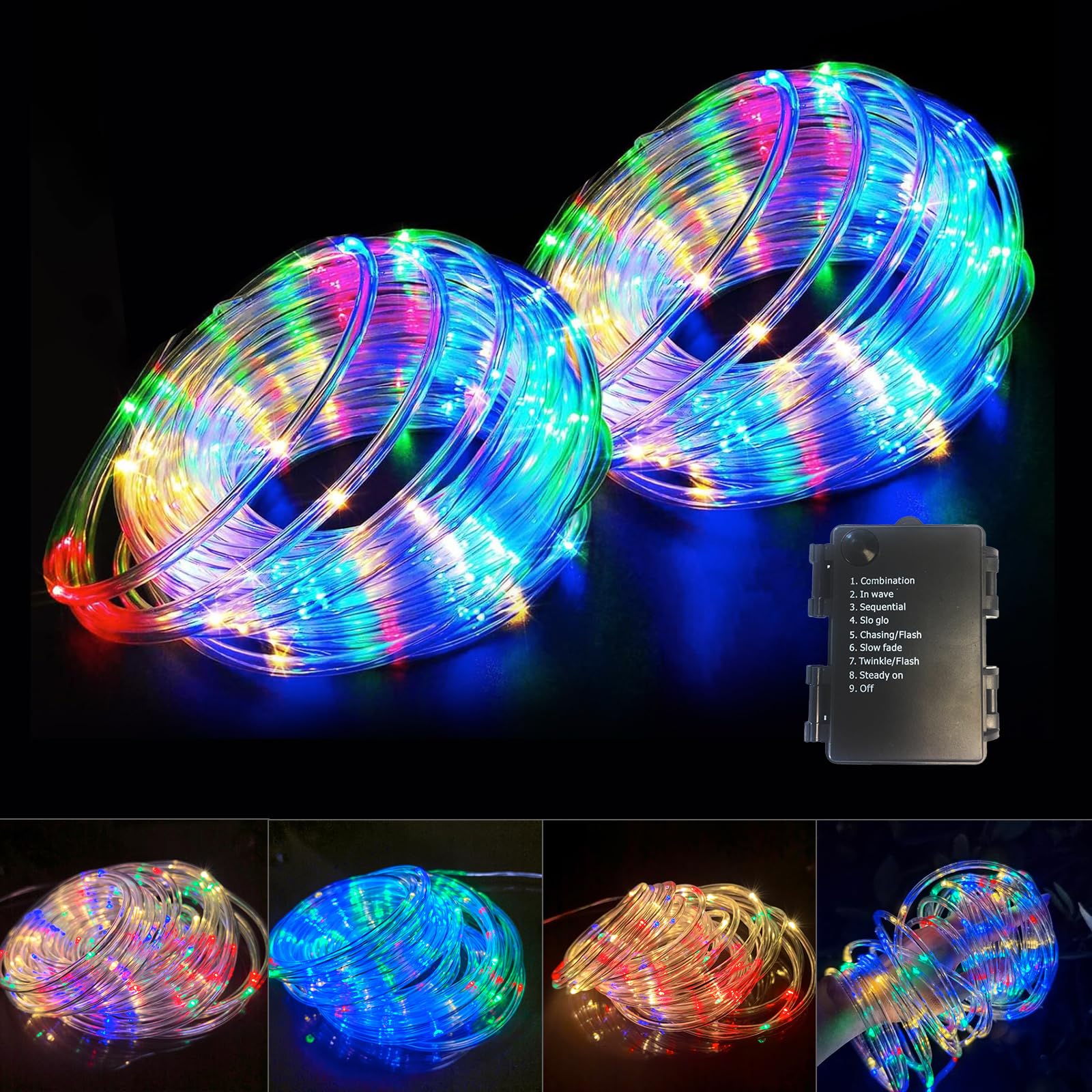 Amazon.com: 2 Pack Battery Rope Lights Outdoor Waterproof,200 LED 33ft ...