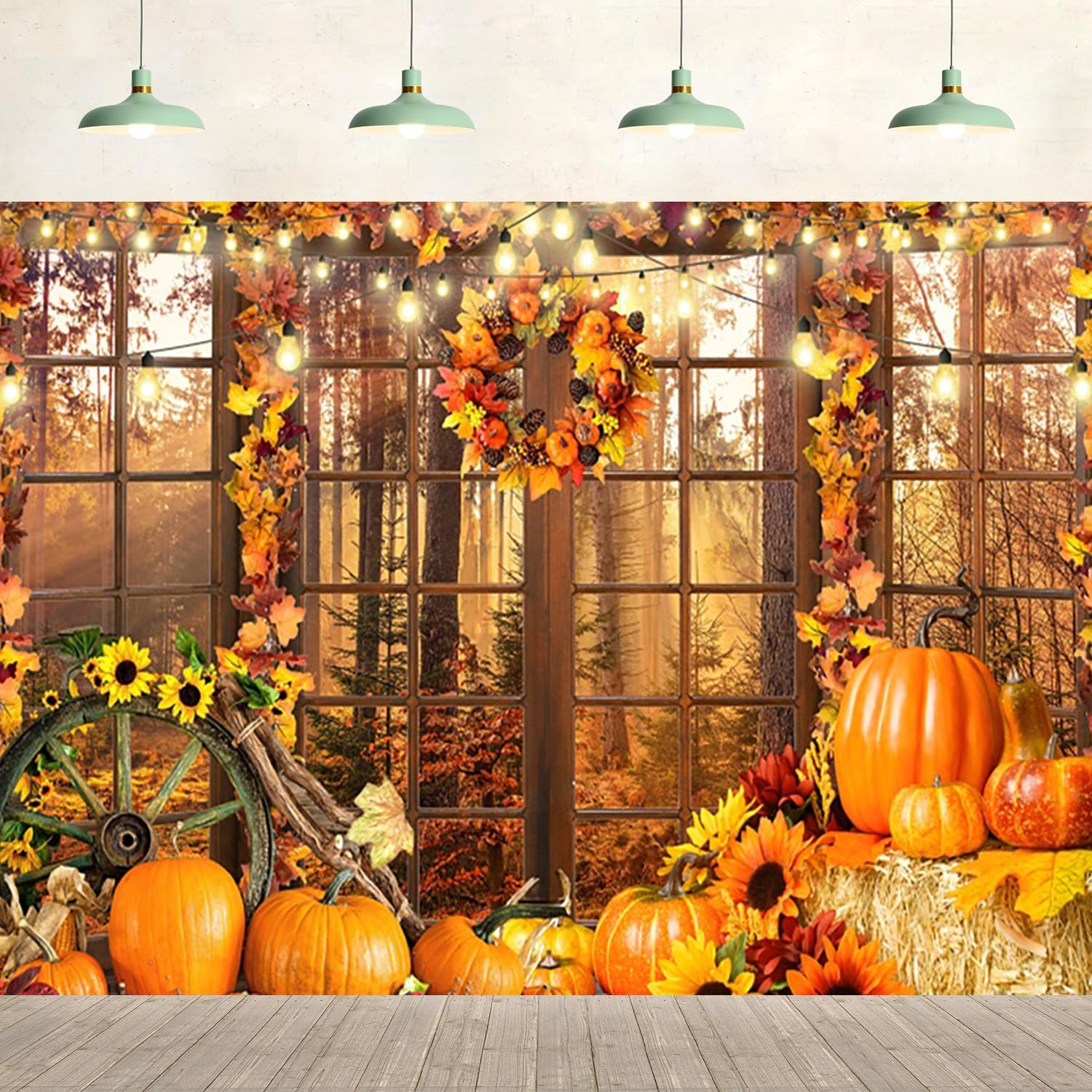 Amazon.com : 5x4ft Fall Window Backdrop Autumn Harvest Maple Forest ...