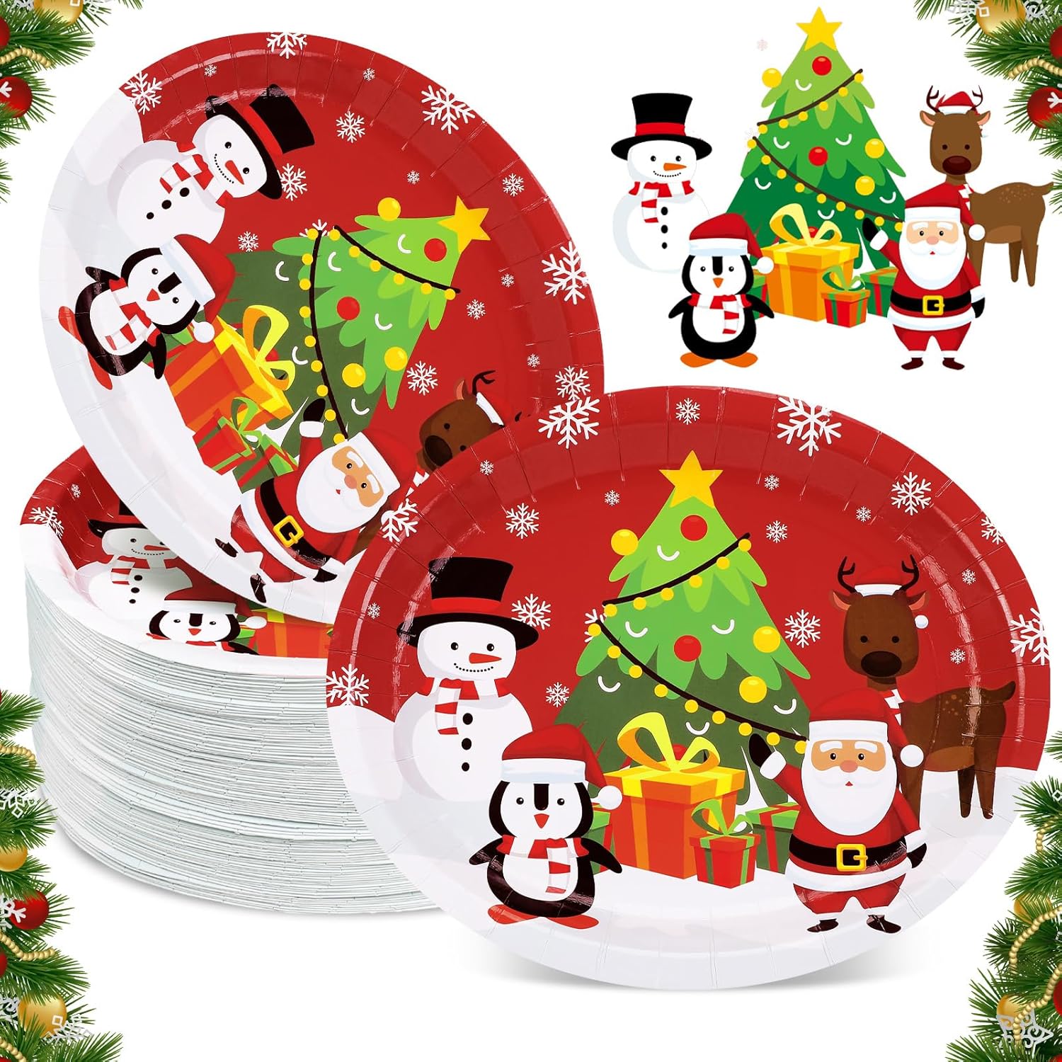 Amazon.com | Sliner 100 Count Christmas Oval Paper Plates Bulk 10" x 12 ...