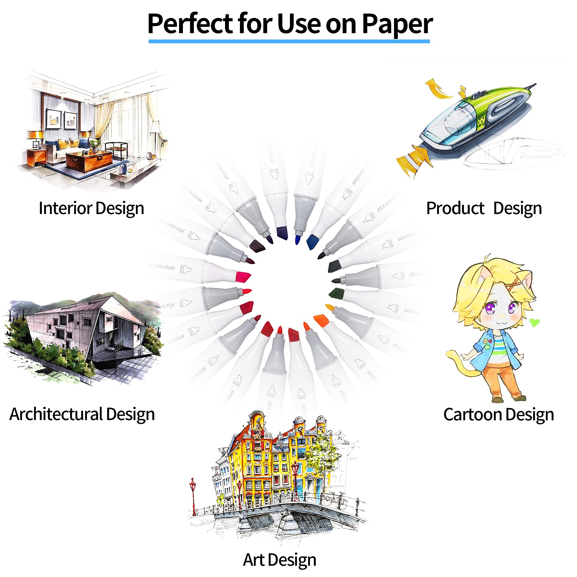 Buy FIXSMITH 48 Colors Alcohol Markers, Double Tipped Sketch Markers ...