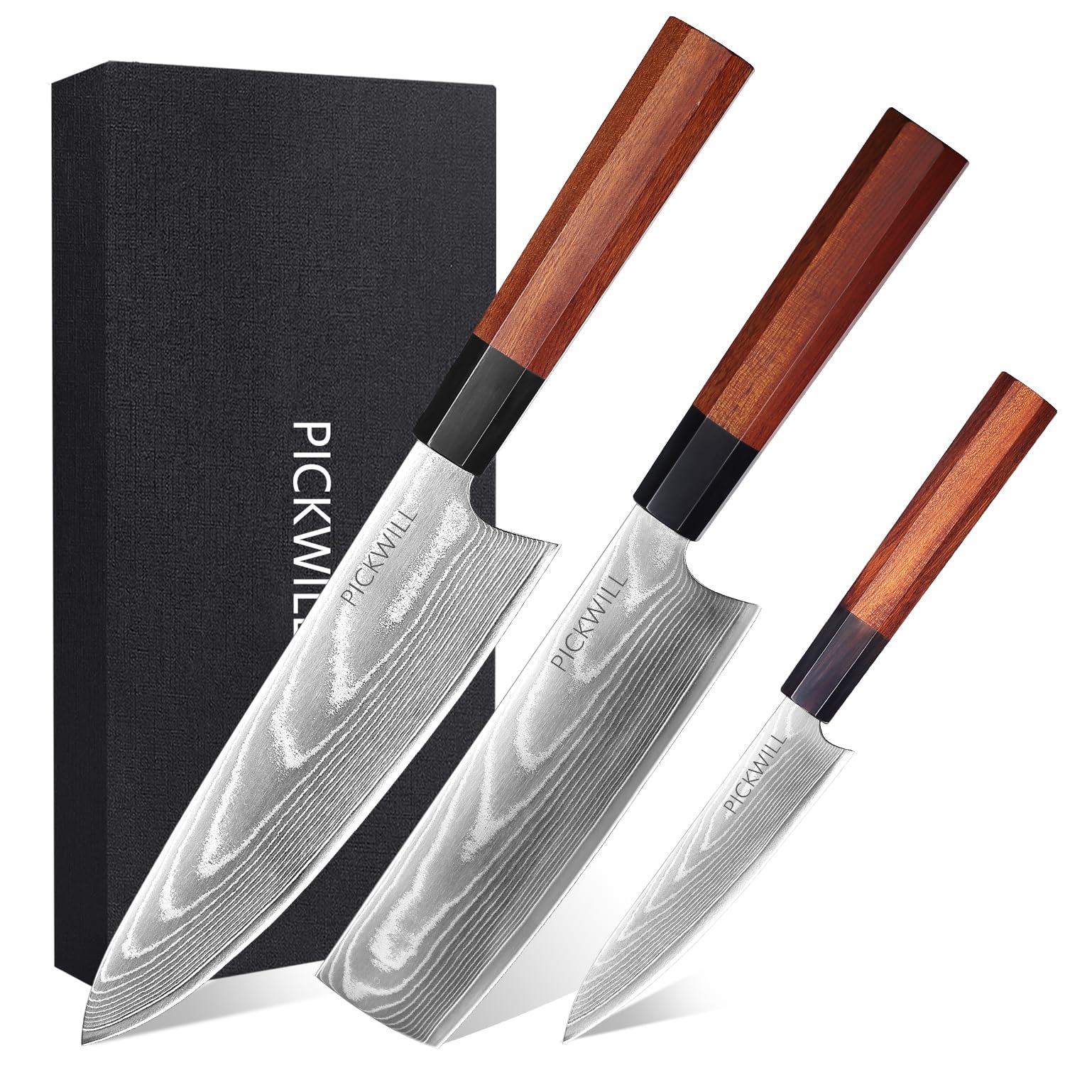 Amazon.com: PICKWILL Damascus Knife Set 3-Piece,Damascus Kitchen Knife ...