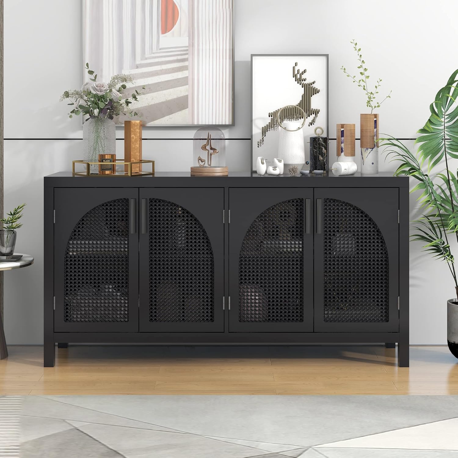 Amazon.com - Merax Black Modern Wood Buffet Sideboard with Rattan Doors ...