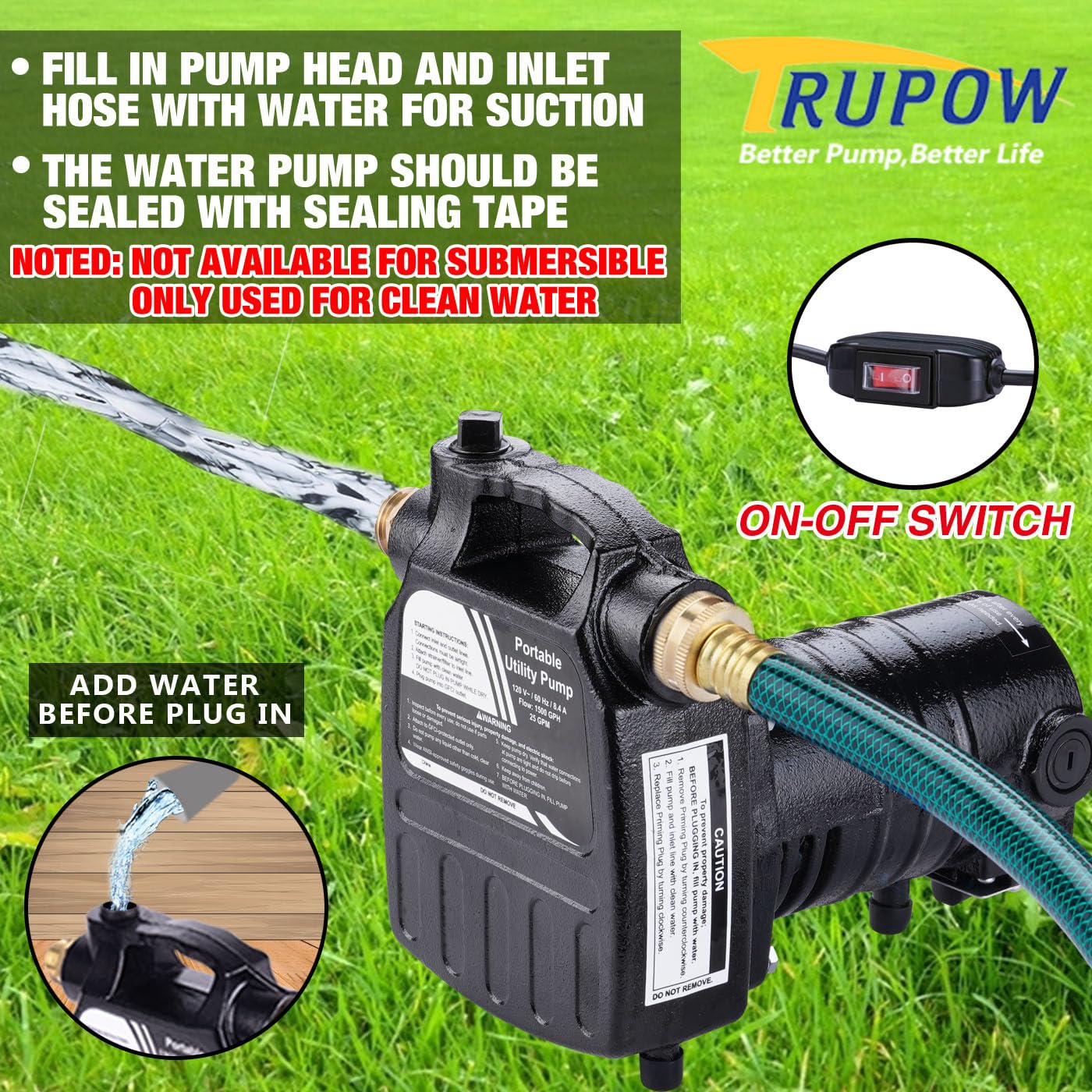Snapklik.com : Trupow 1/2HP 1450GPH 115-Volt Cast Iron Portable ...