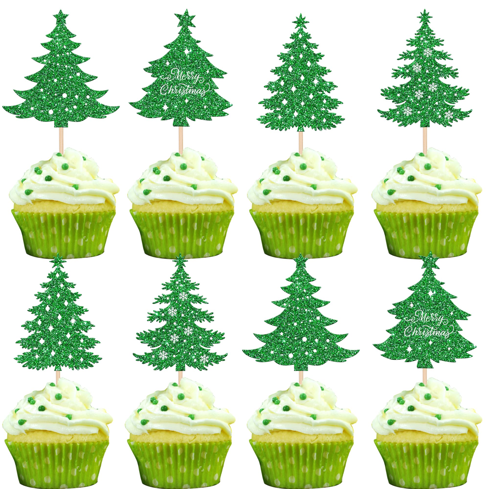 Christmas Cupcake Toppers 24 PCS - Red Green Christmas Tree Drink ...