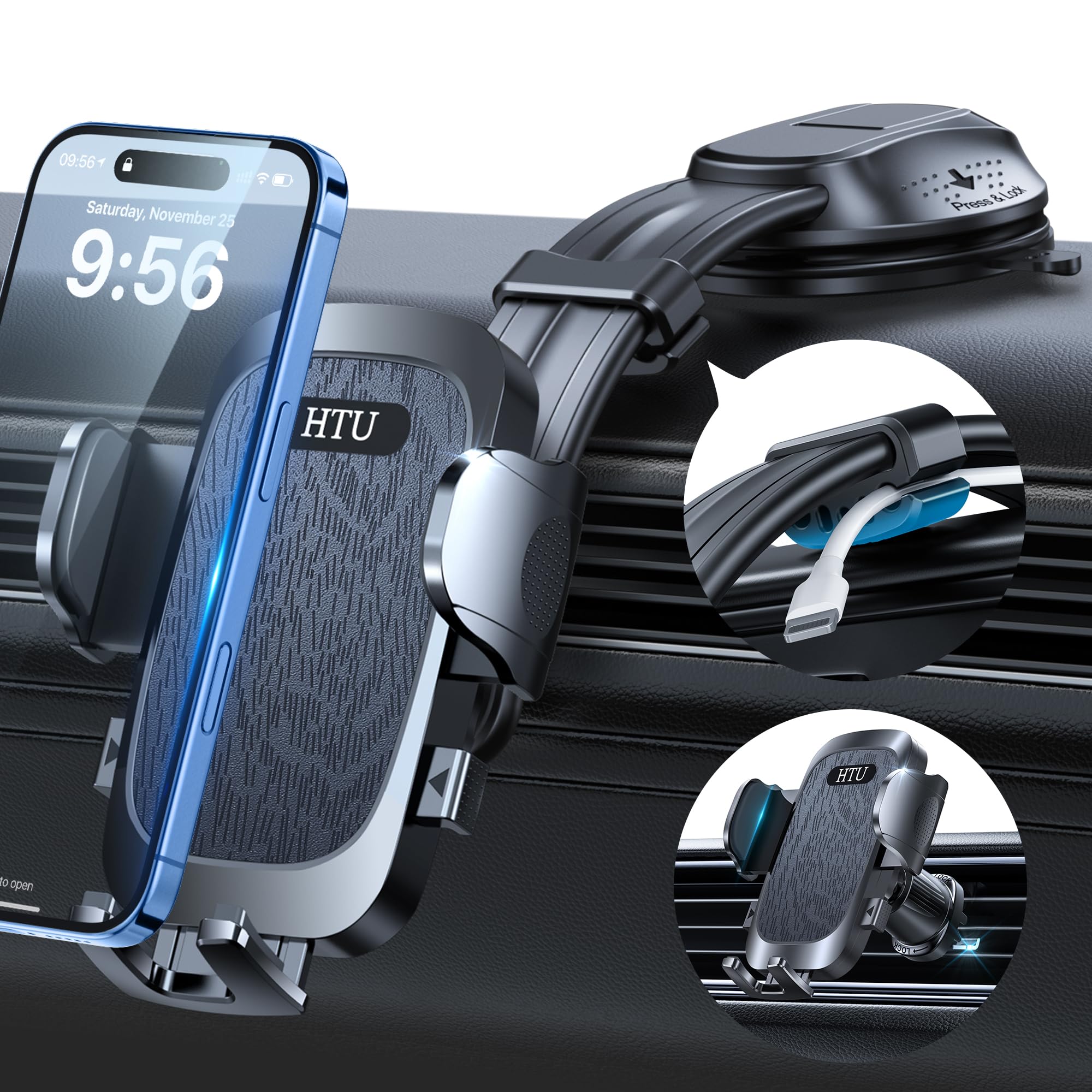 Amazon.com: HTU【Upgraded Strongest Suction Car Phone Holder【Bendable ...