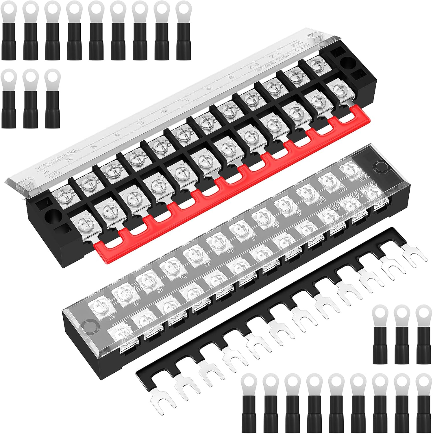 Joinfworld 35A Terminal Block 12 Position Screw Terminal Strip Dual Row ...