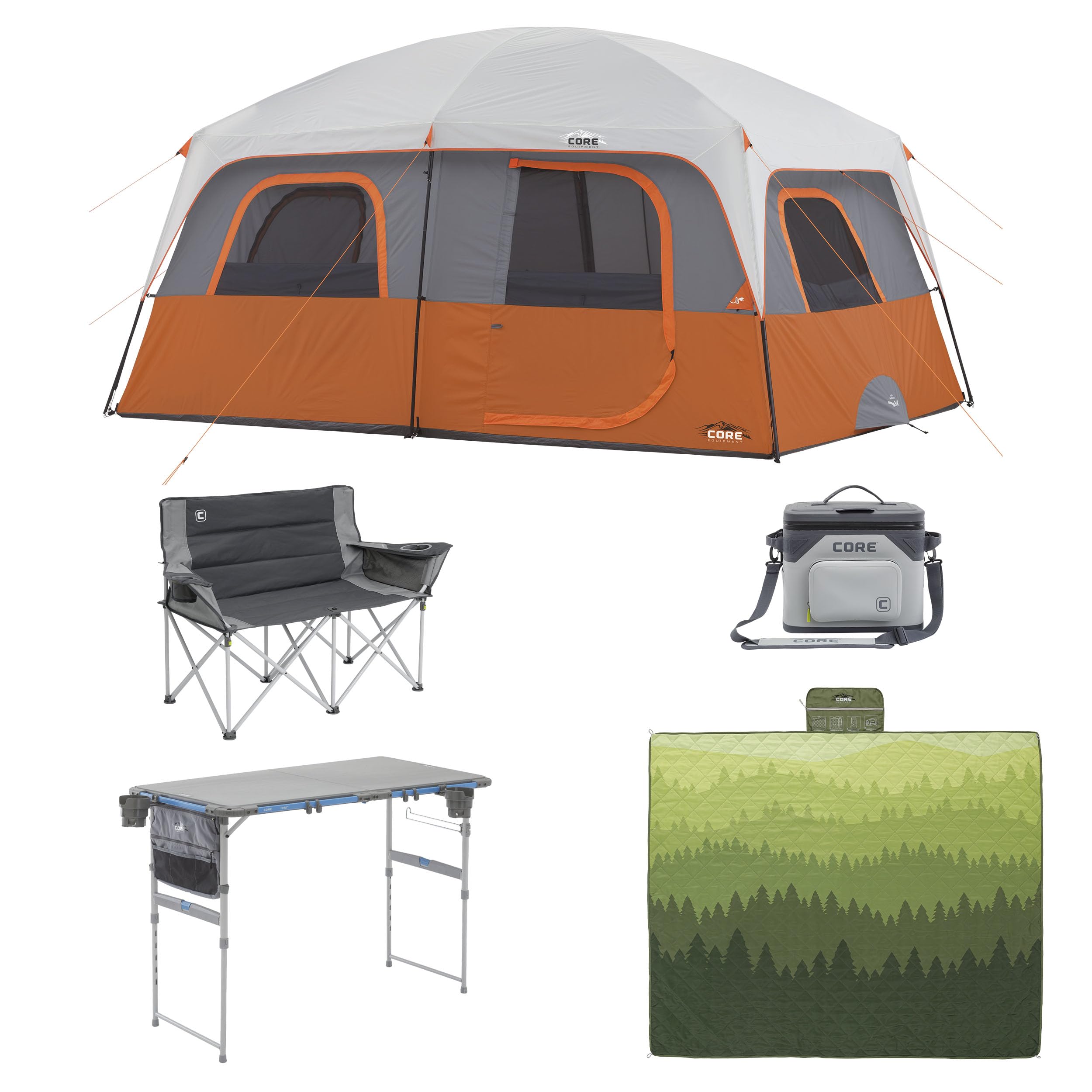 Amazon.com : CORE 10 Person Straight Wall Cabin Tent Bundle with Camp ...