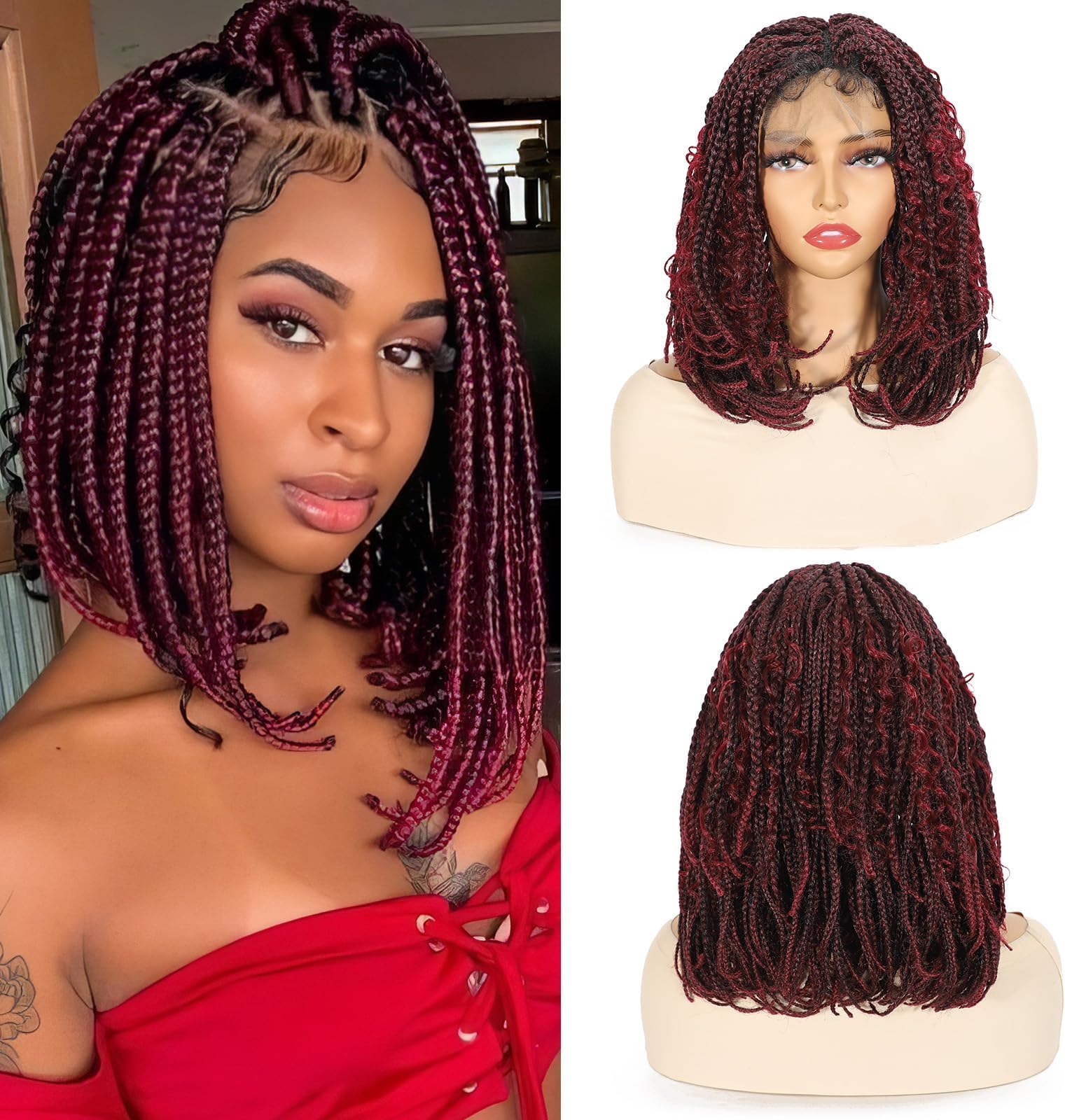 Amazon.com : Fancy Hair Braided Wigs for Black Women Short Box Braid ...