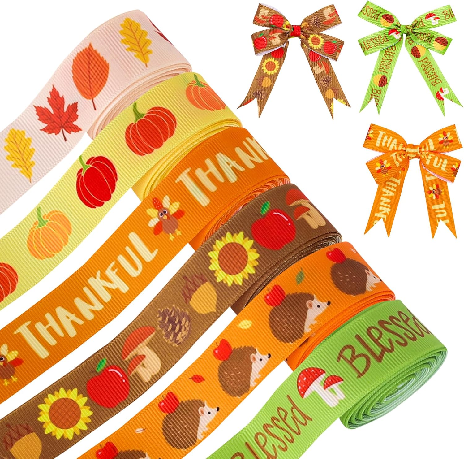 Amazon.com: Whaline Fall Thanksgiving Grosgrain Ribbon 6 Roll 30 Yards ...