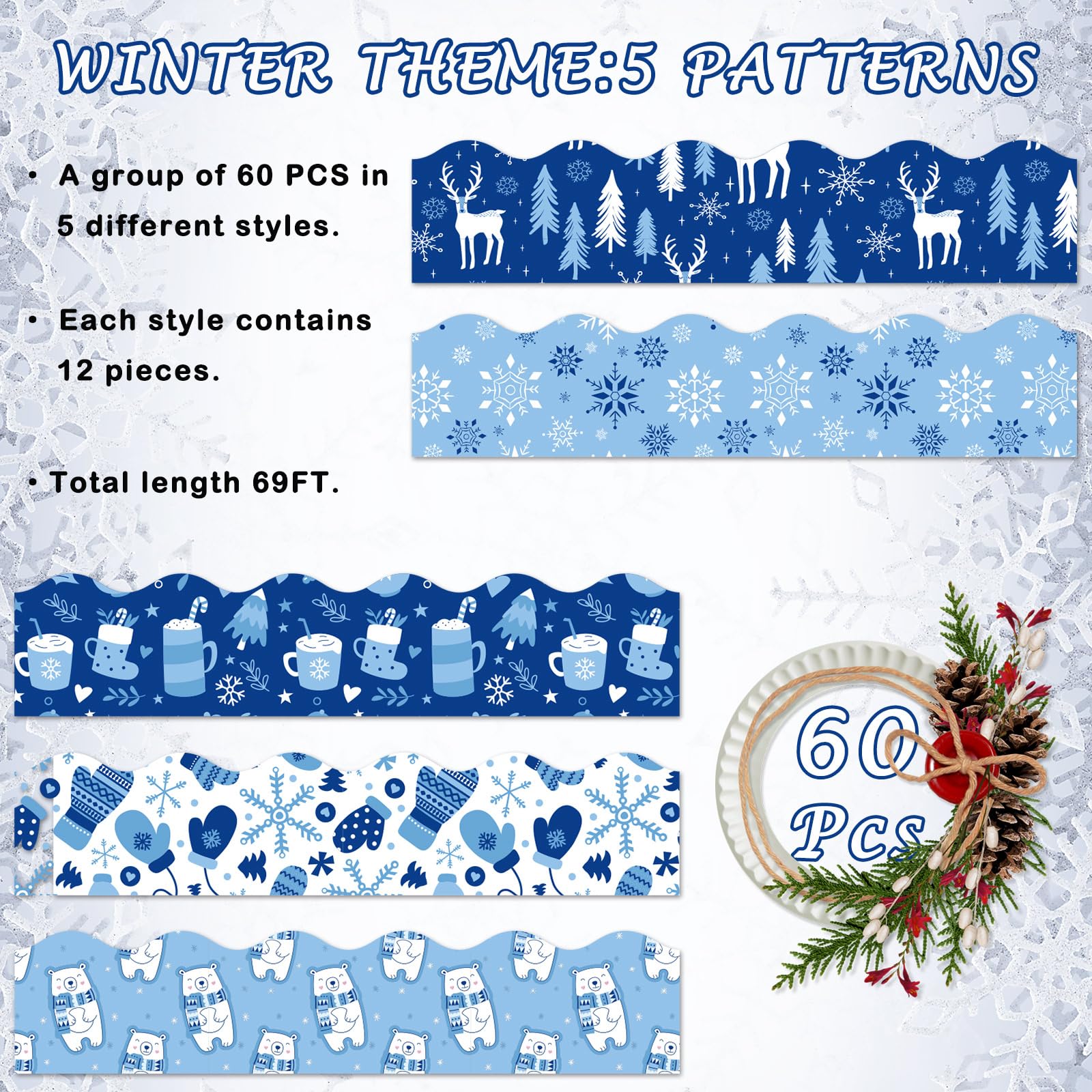 Winter Borders Free Rectangular Winter Snow Frame Border With Stars,