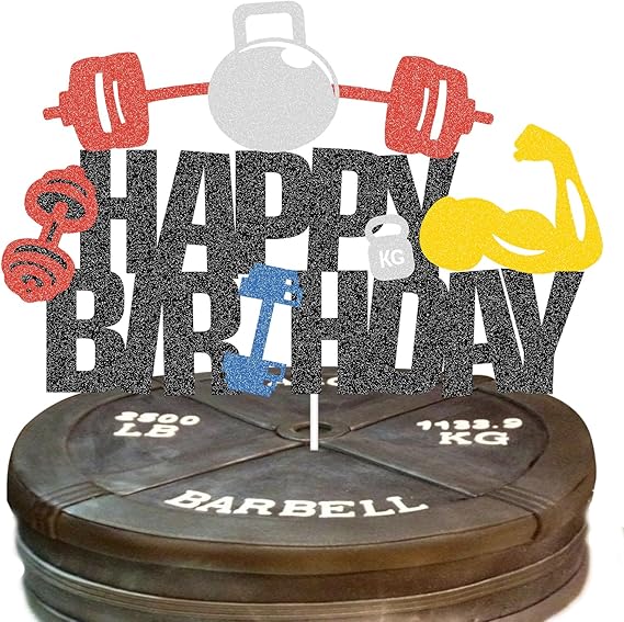 Amazon.com: Gym Birthday Cake Topper Sports Fitness Themed Double Sided ...