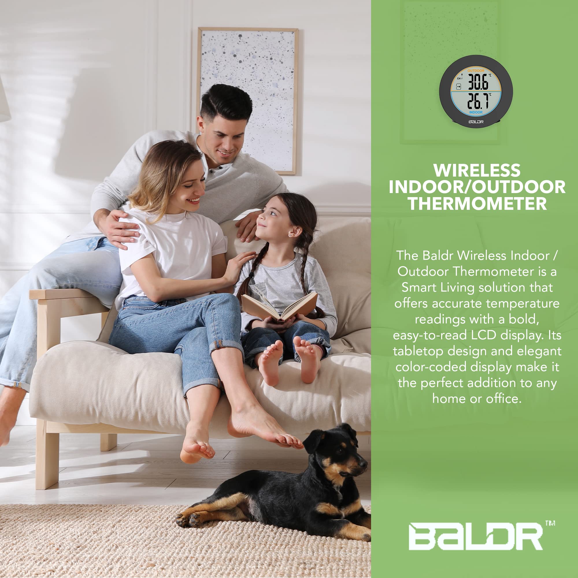 Snapklik.com : BALDR Wireless Indoor Outdoor Thermometer - 25” LCD ...