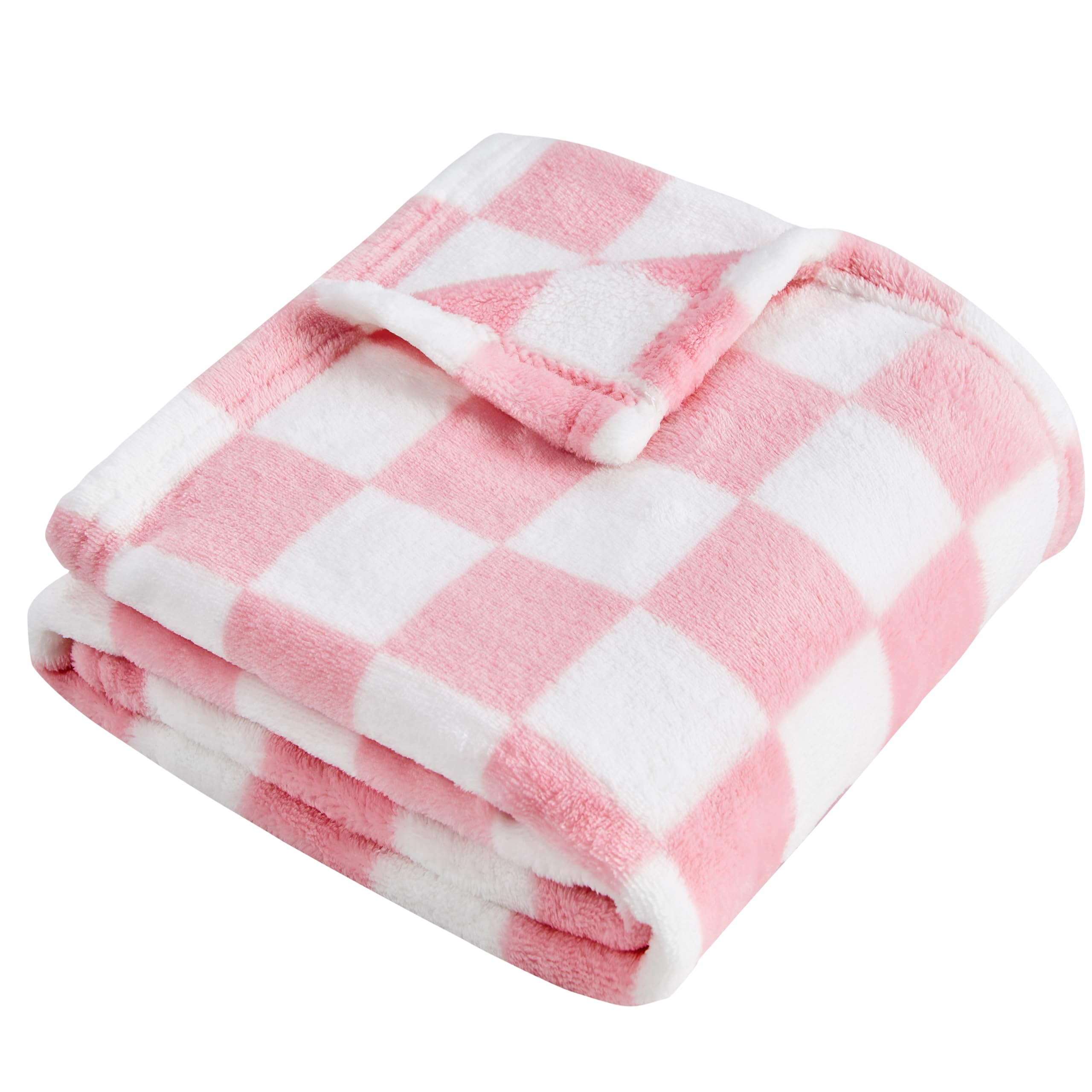 Amazon.com: Yurhap Checkered Baby Blanket for Girls Pink Fleece Baby ...