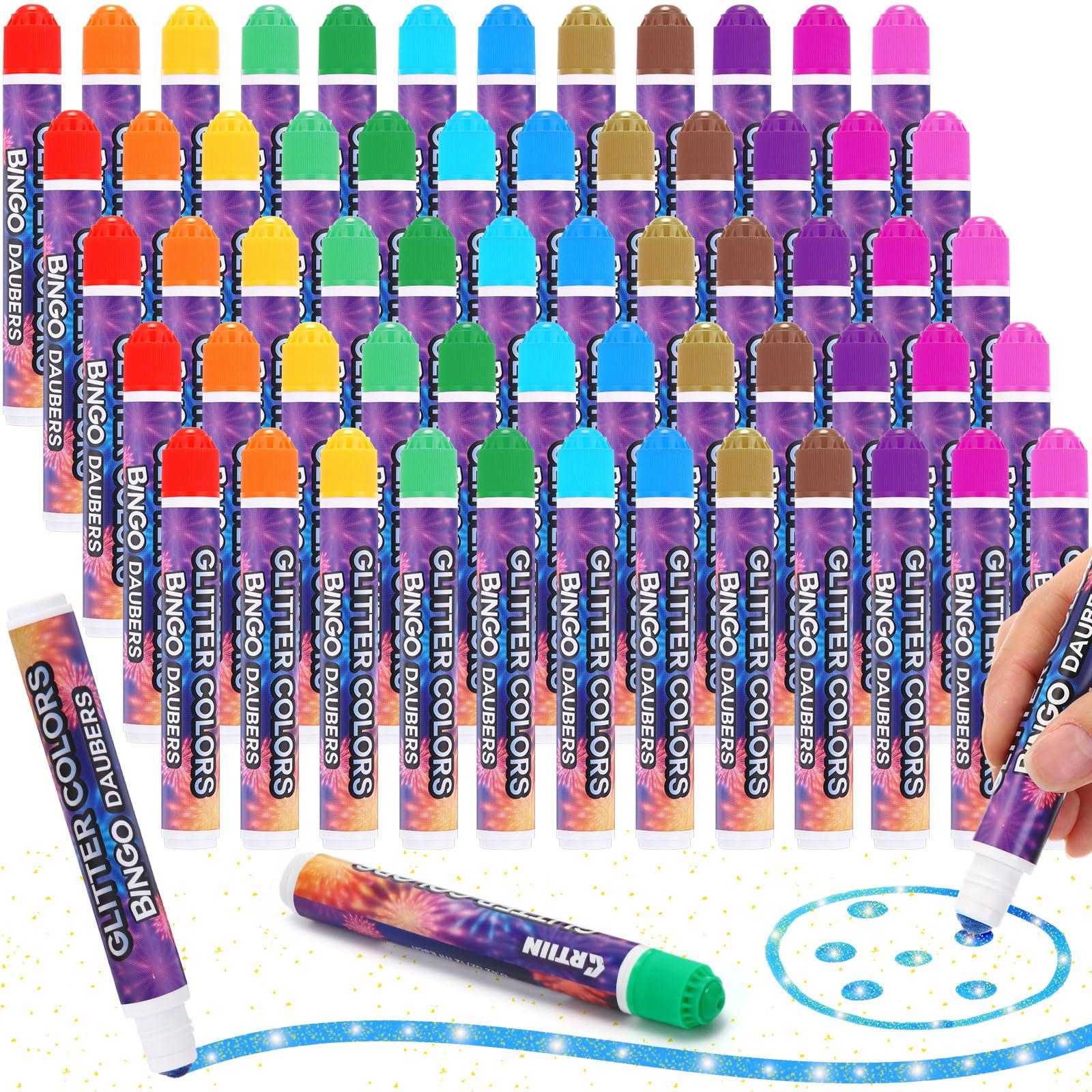 Crtiin 60 Pack Mixed Colors Set of Glitter Bingo Daubers Dot Markers ...