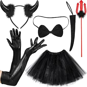 Amazon.com: Newcotte 6 Pcs Halloween Devil Costume Set Devil Horn ...