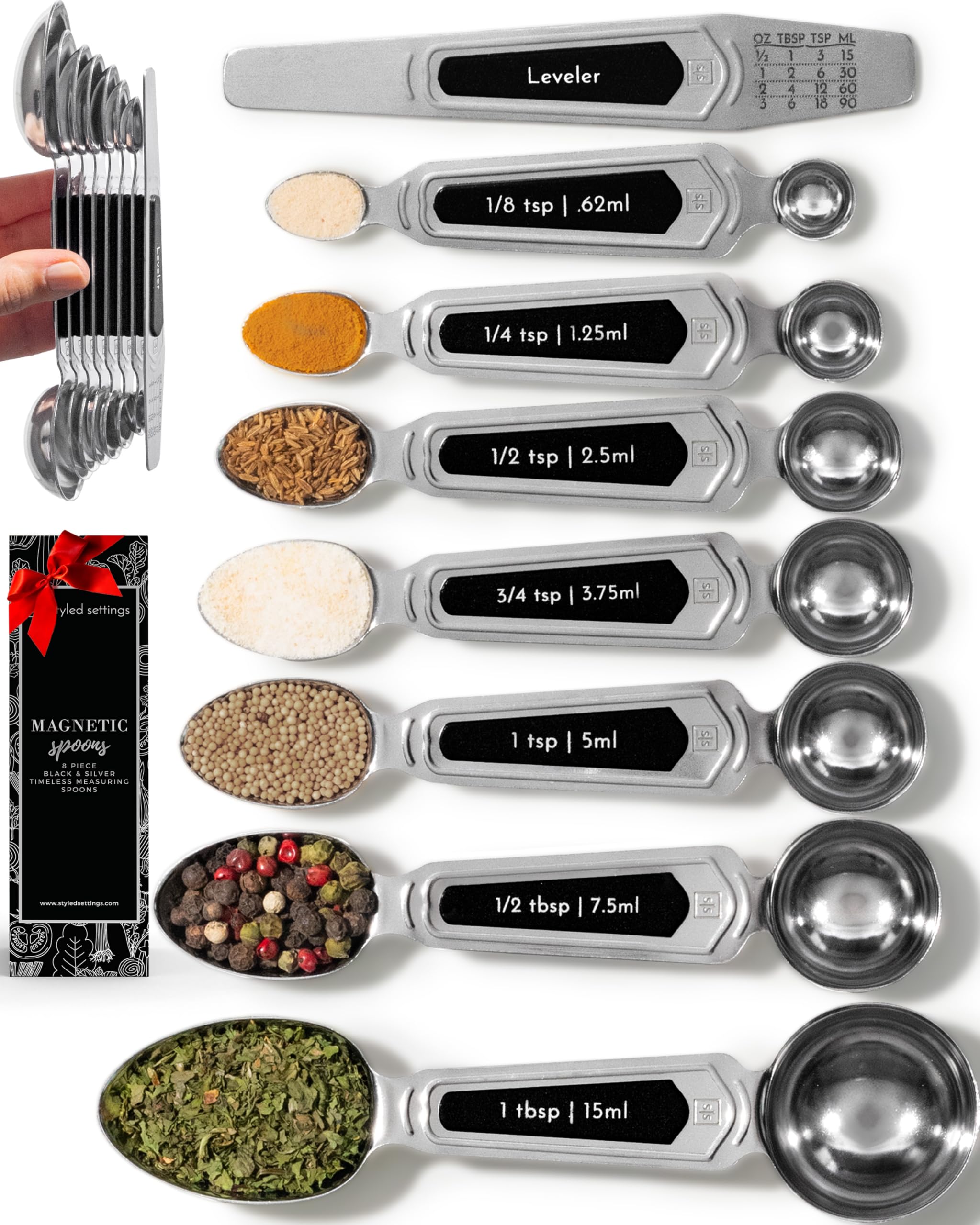 Amazon.com: Stainless Steel Magnetic Measuring Spoons Set - 8-Piece ...