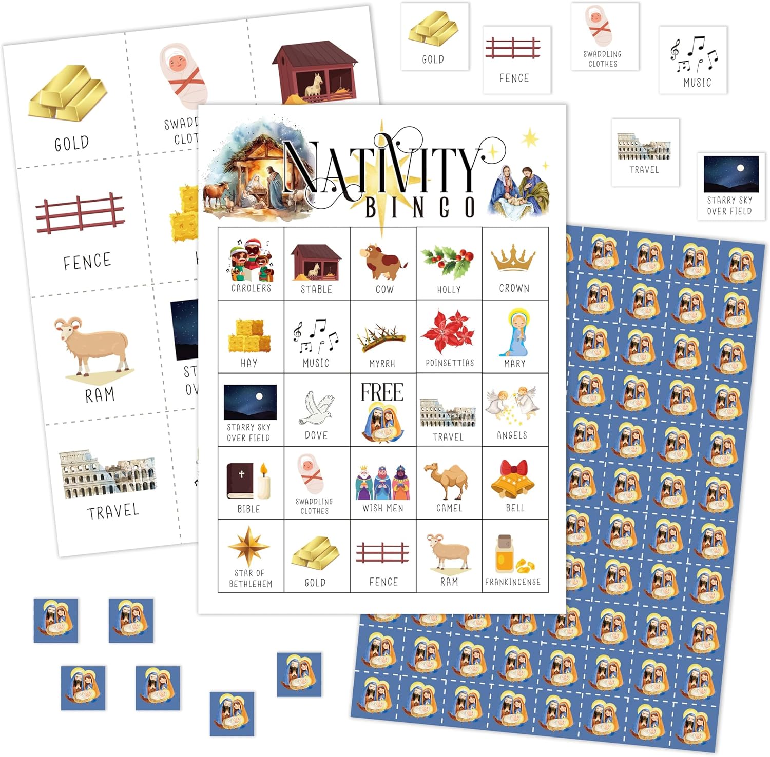 Amazon.com : Nativity Bingo Games Cards, Christian Nativity Bingo Game ...