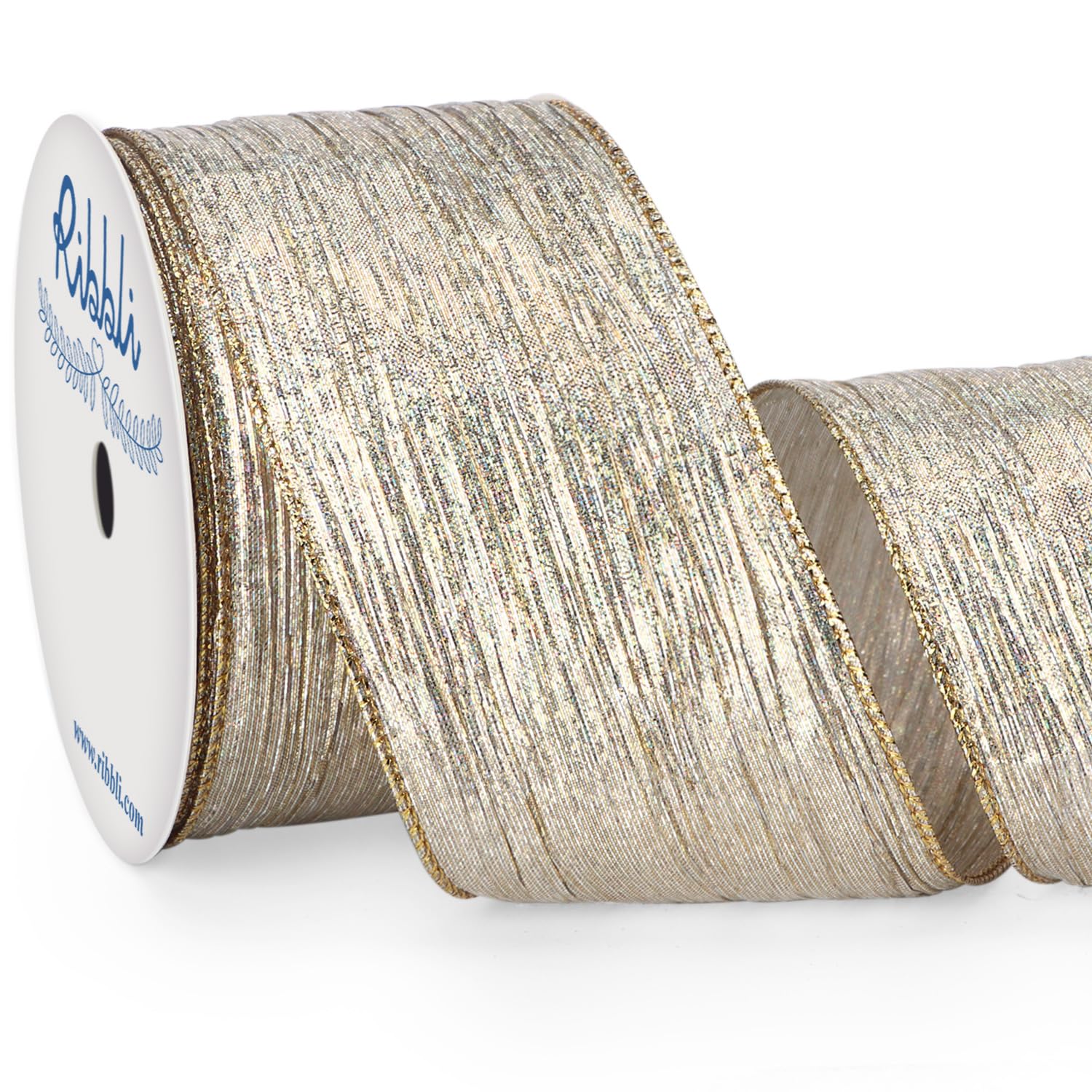Amazon.com: Ribbli Champagne Gold Crinkled Wired Ribbon with Metallic ...
