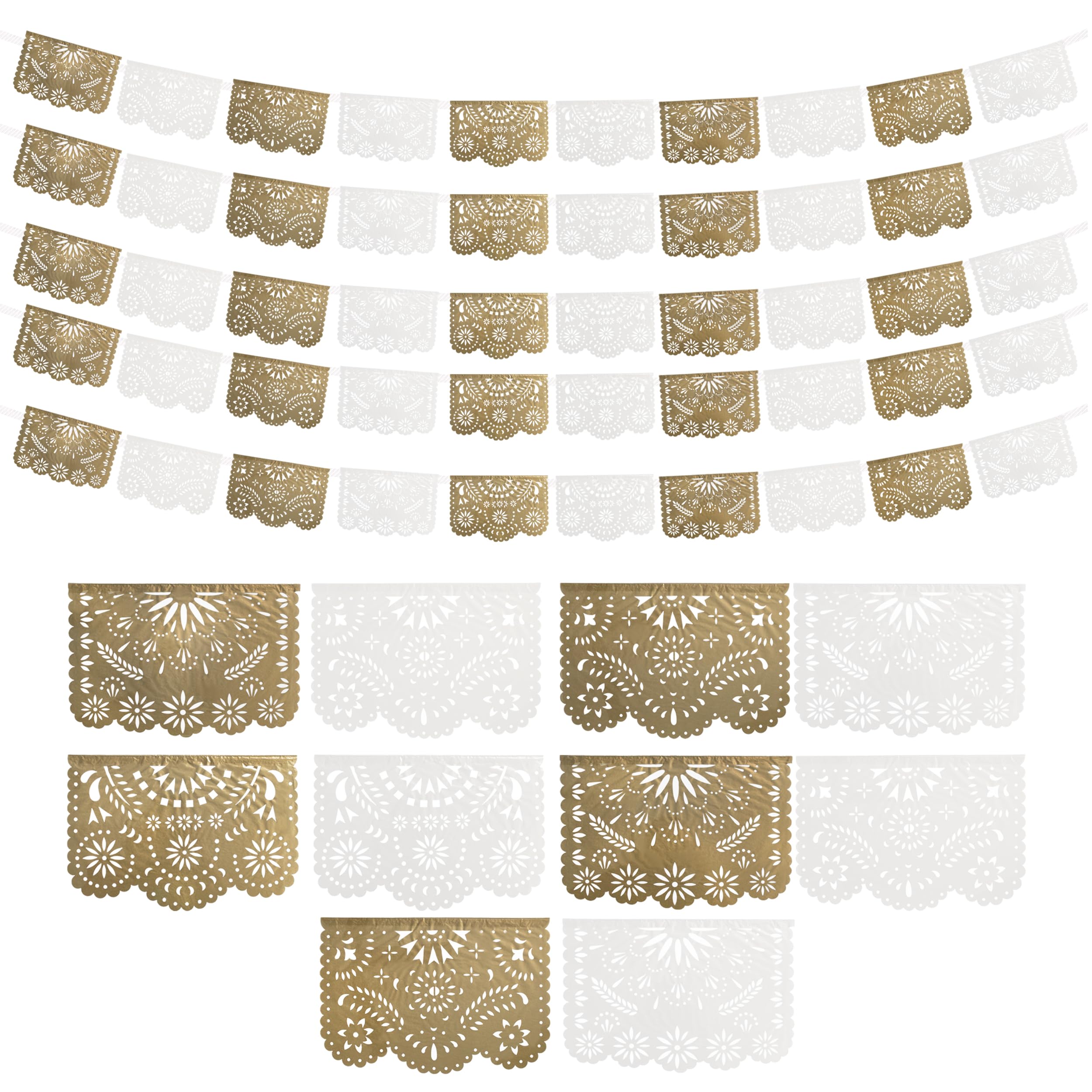 Amazon.com: White and Gold Papel Picado Banner (5 Pack - 10 Tissue ...