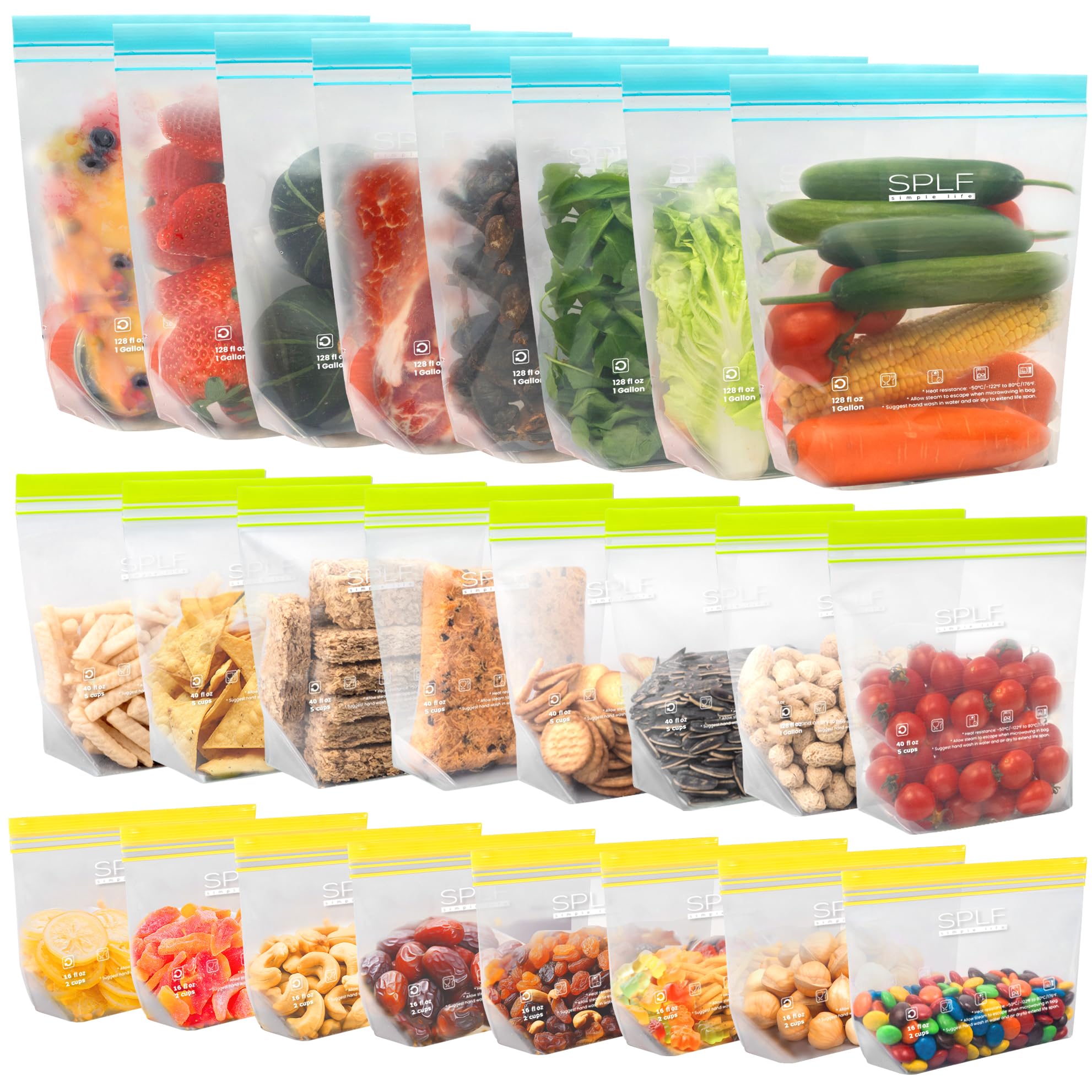 Amazon.com: SPLF 24 Pack Reusable Food Storage Bags Dishwasher ...