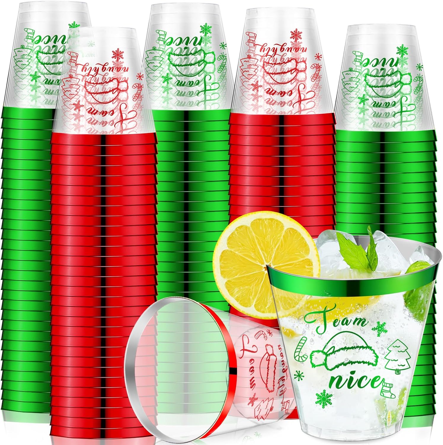 Amazon.com: Tioncy 100 Pcs 9 oz Christmas Plastic Cups Christmas ...