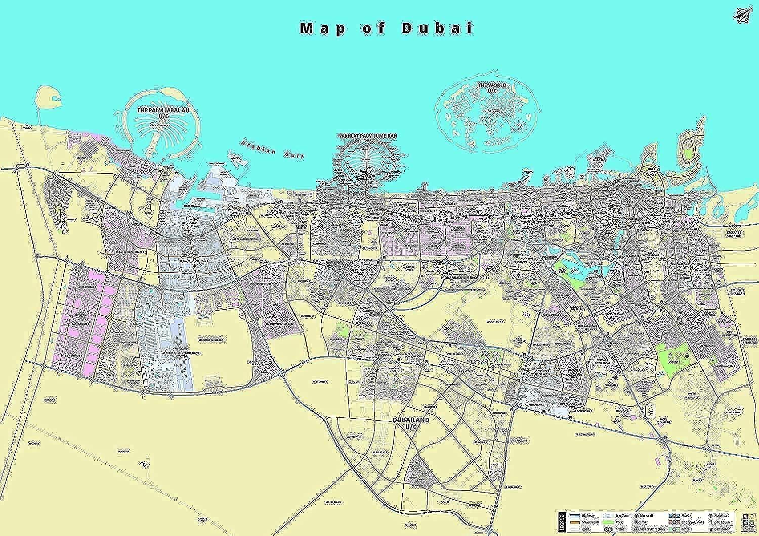 Dubai 2d Wall Map Gloss Laminated Dubai Maps Vinyl Maps | Desertcart Morocco