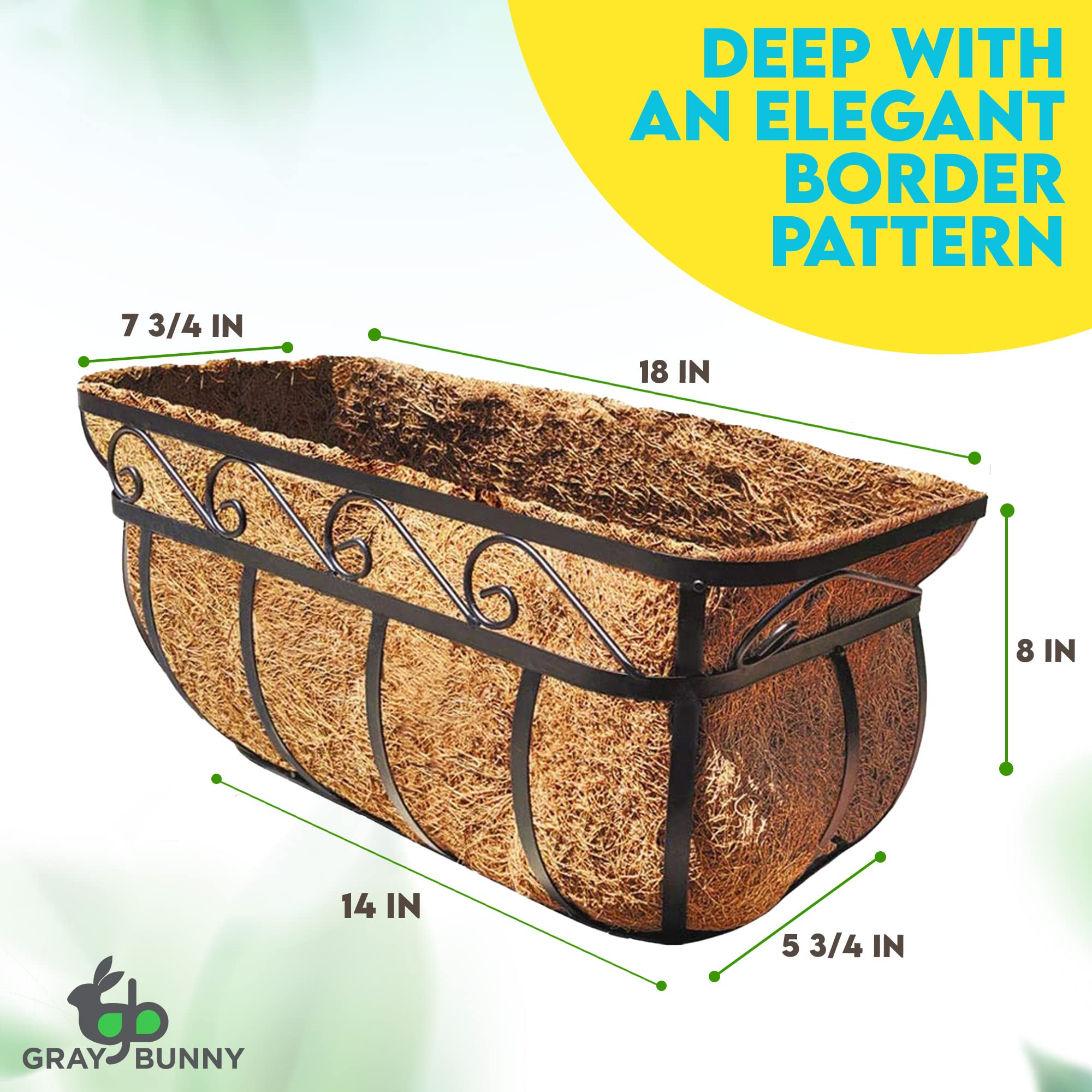 Snapklik.com : Gray Bunny Deck Railing Planter Boxes -18" Balcony Planter