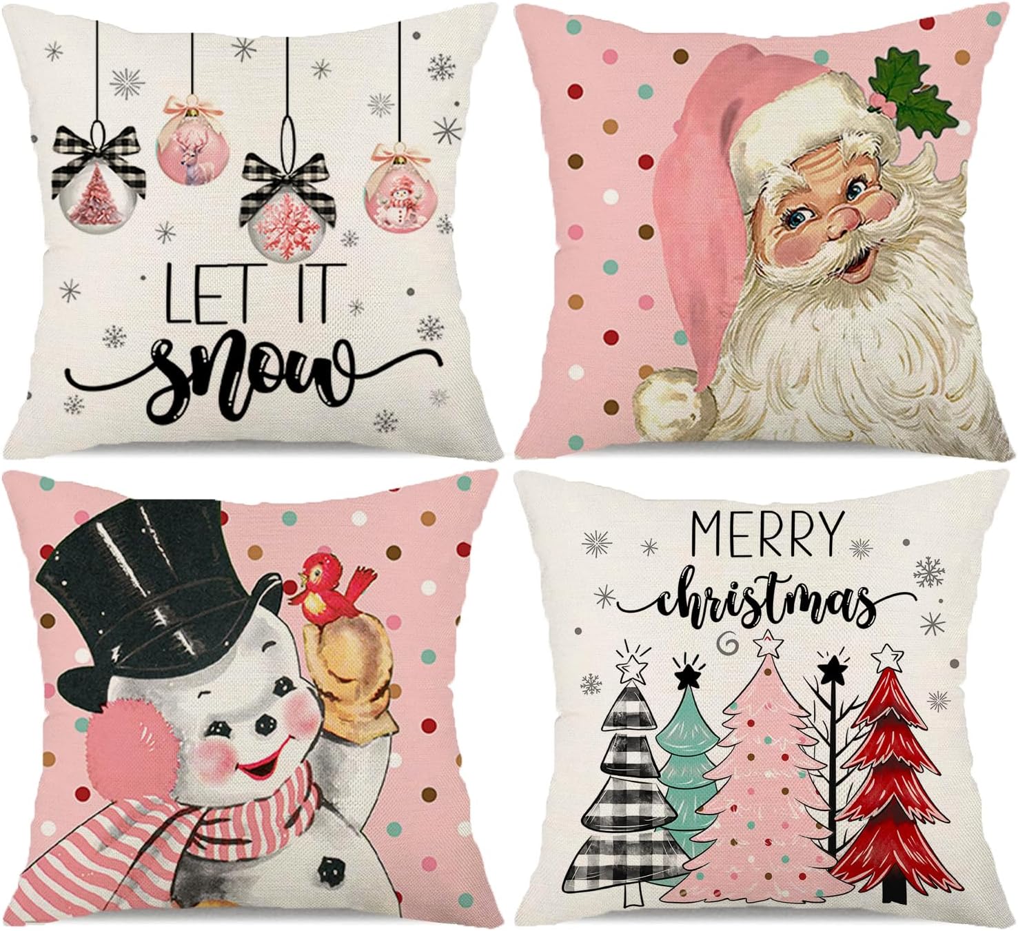 Amazon.com: Pink Christmas Decorations Pillow Covers 18x18 Set of 4 ...