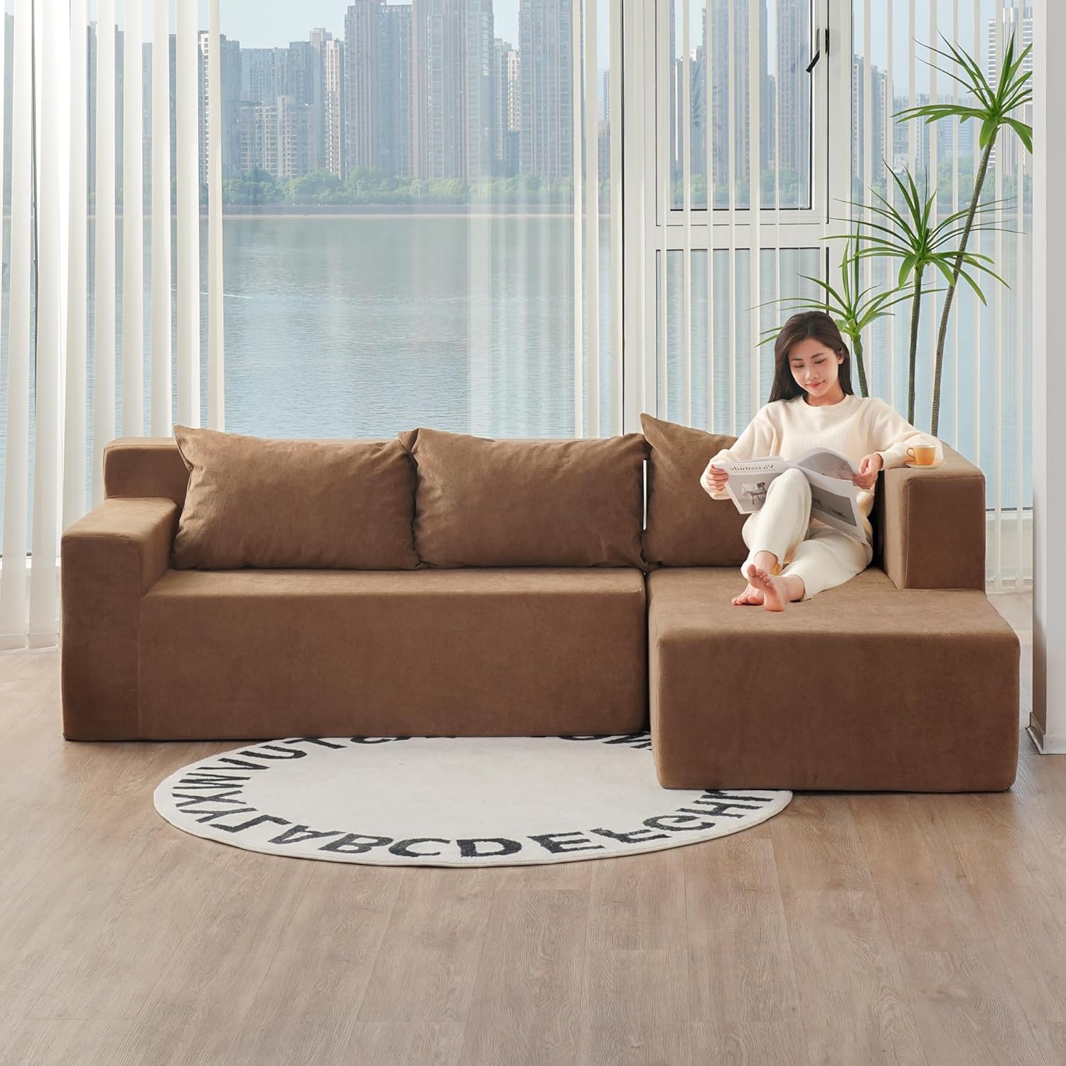 Amazon.com: 86.6" L Shape Sectional Sofa, Modular Sectional Living Room Sofa Set, Minimalist ...