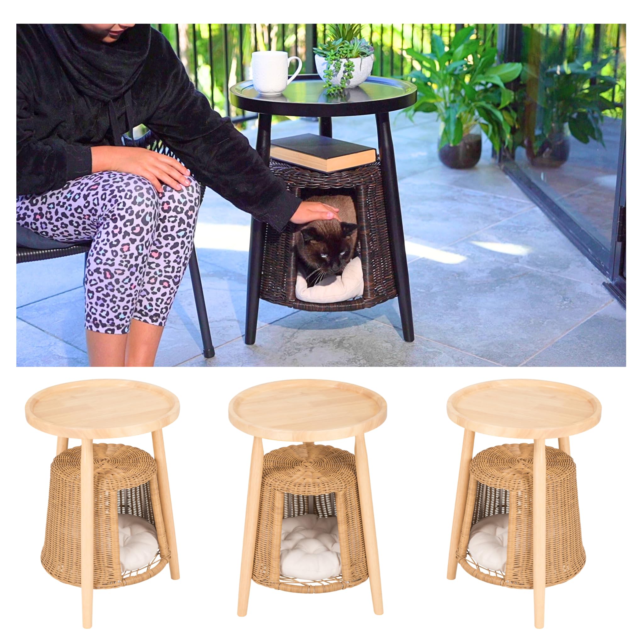 Amazon.com : ANSCHAUN Cat Condo Side Table, 2-in1 End Table & Cat Bed, Kitten Hideaway Cave ...