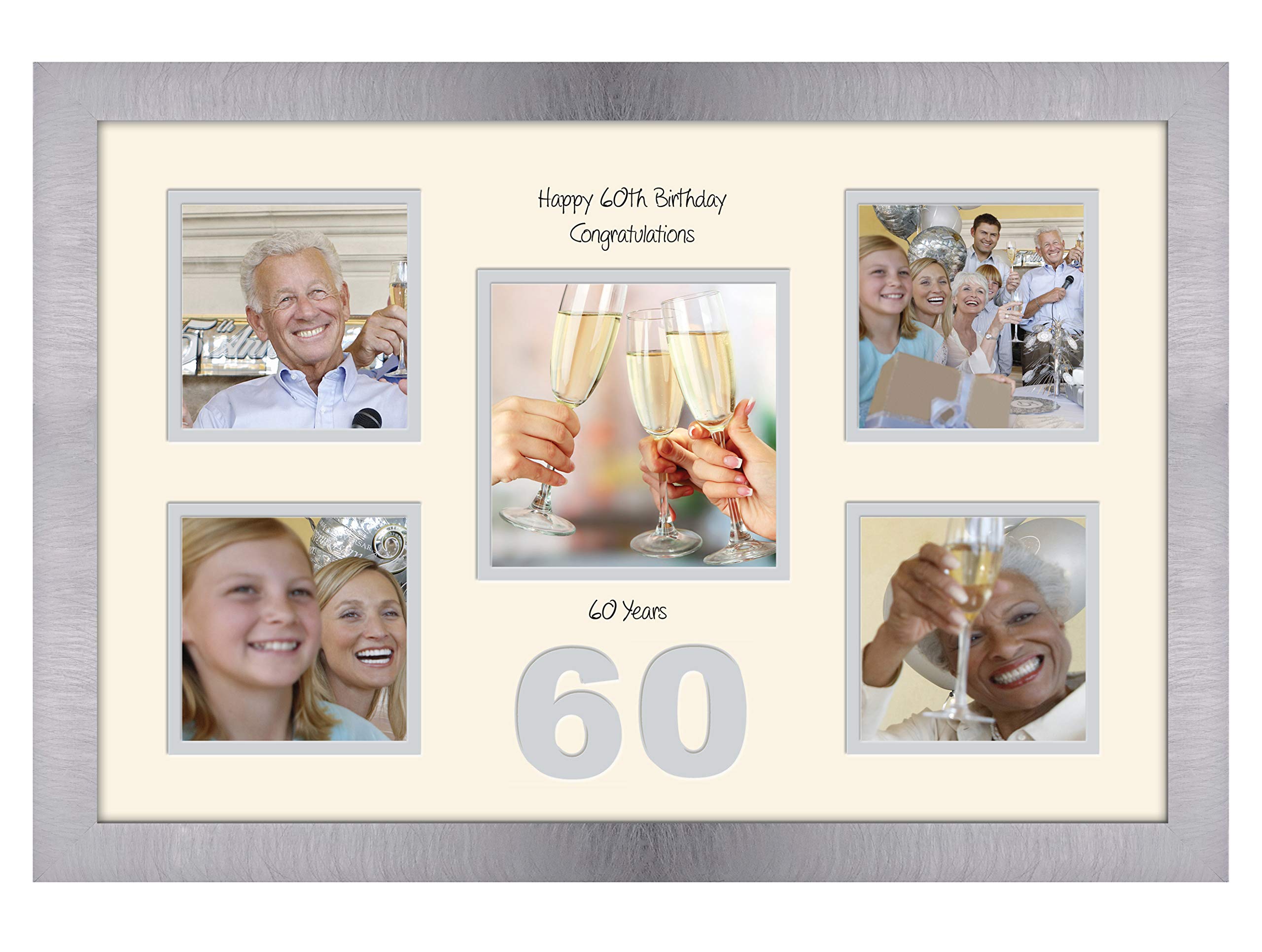 60th Birthday Photo Frame 4"x4" x4 and 5"x5" Photo 969D (Brushed Silver ...