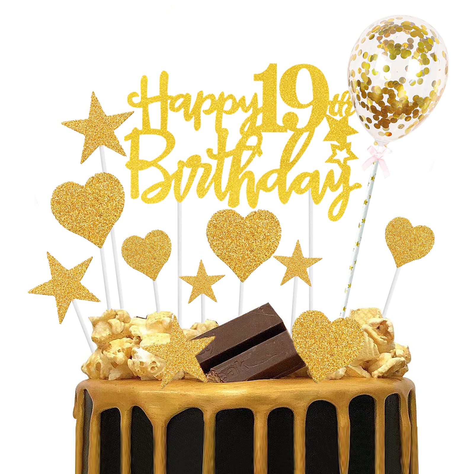 Buy 19th Birthday Cake Toppers Gold, 19th Birthday Decorations Cake ...