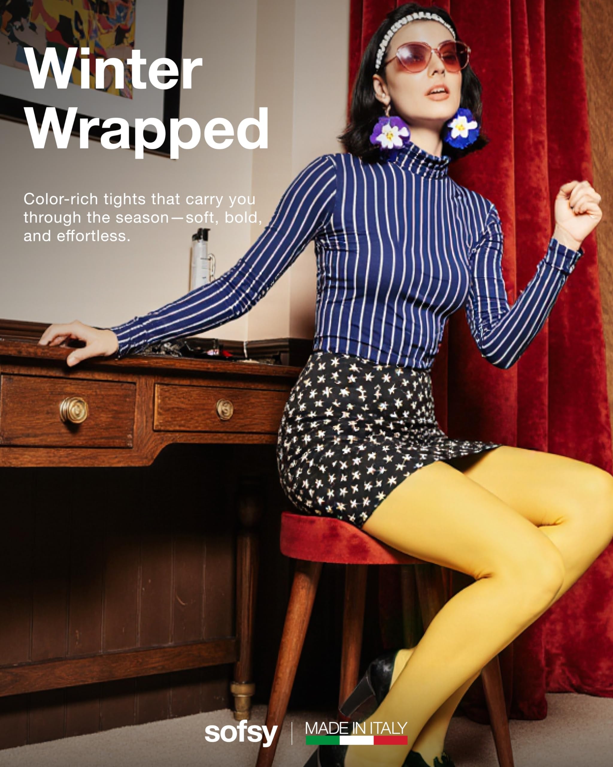 Snapklik.com : Sofsy Soft Yellow Tights For Women - Italian 40 Den High-Waist Pantyhose Daisy ...