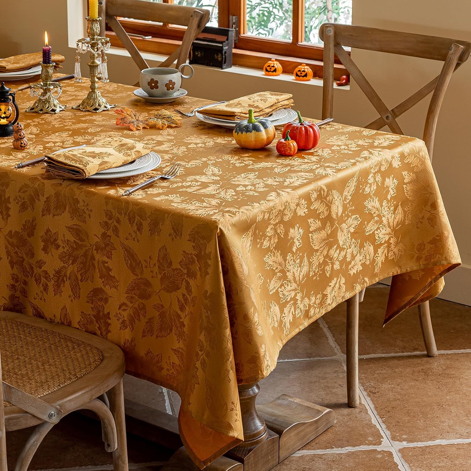 Amazon.com: Joyfol Day Fall Thanksgiving Tablecloth, Jacquard Fabric ...