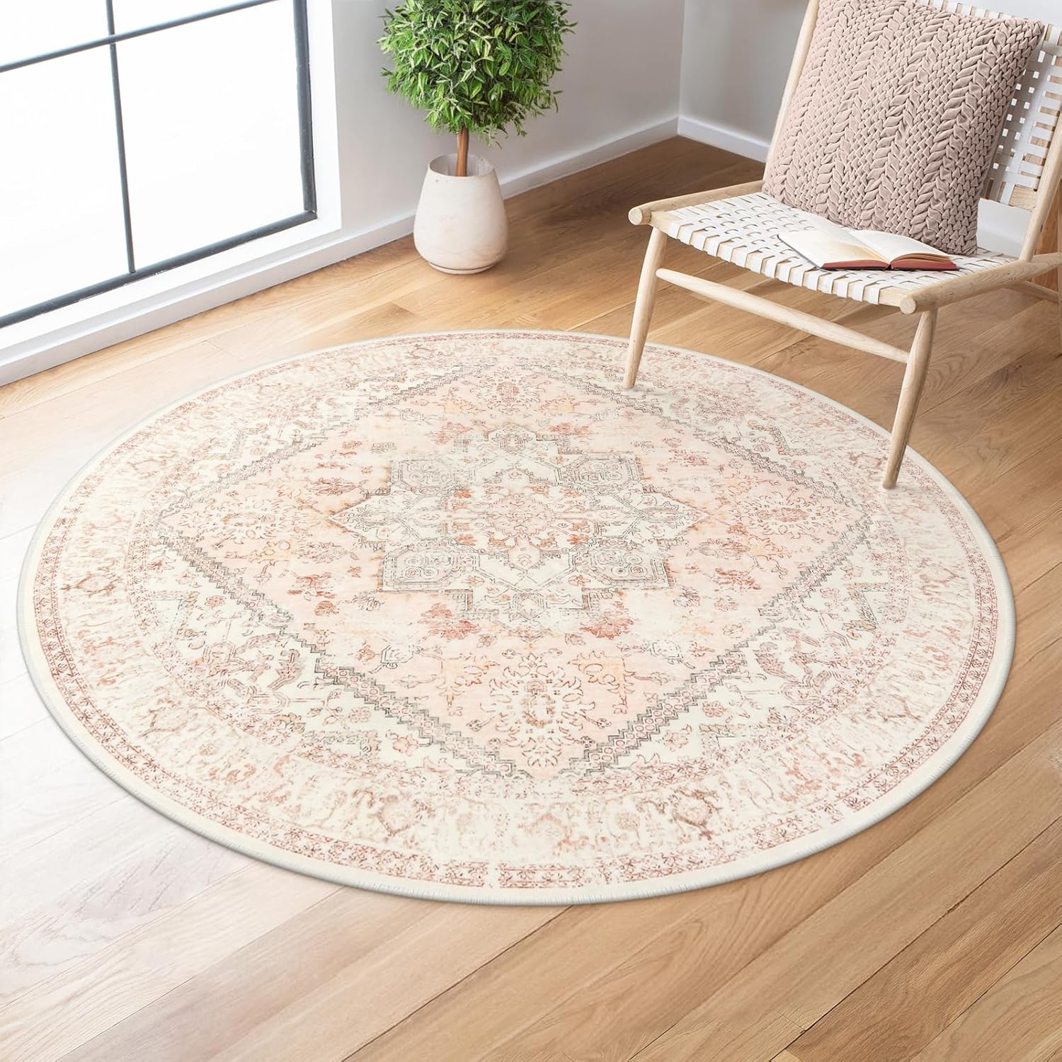 Amazon.com: LIVEBOX Pink Round Rug 4ft - Machine Washable Circle Rug ...