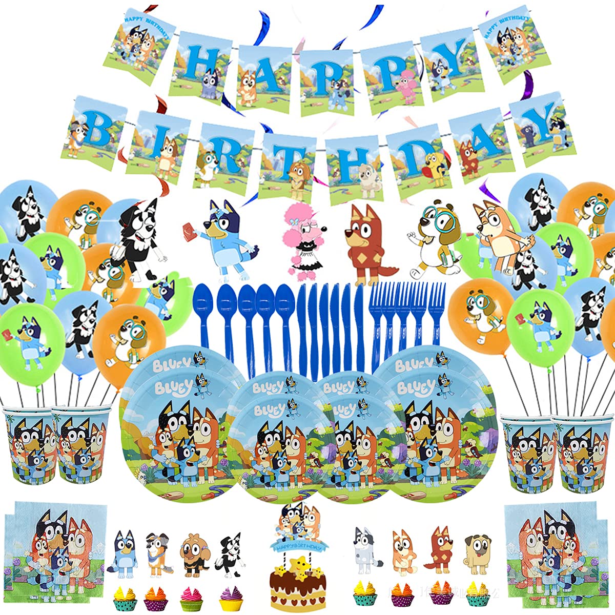 Buy Bluey Birthday Party Supplies Set, include 16 Plates,16 Napkins ...