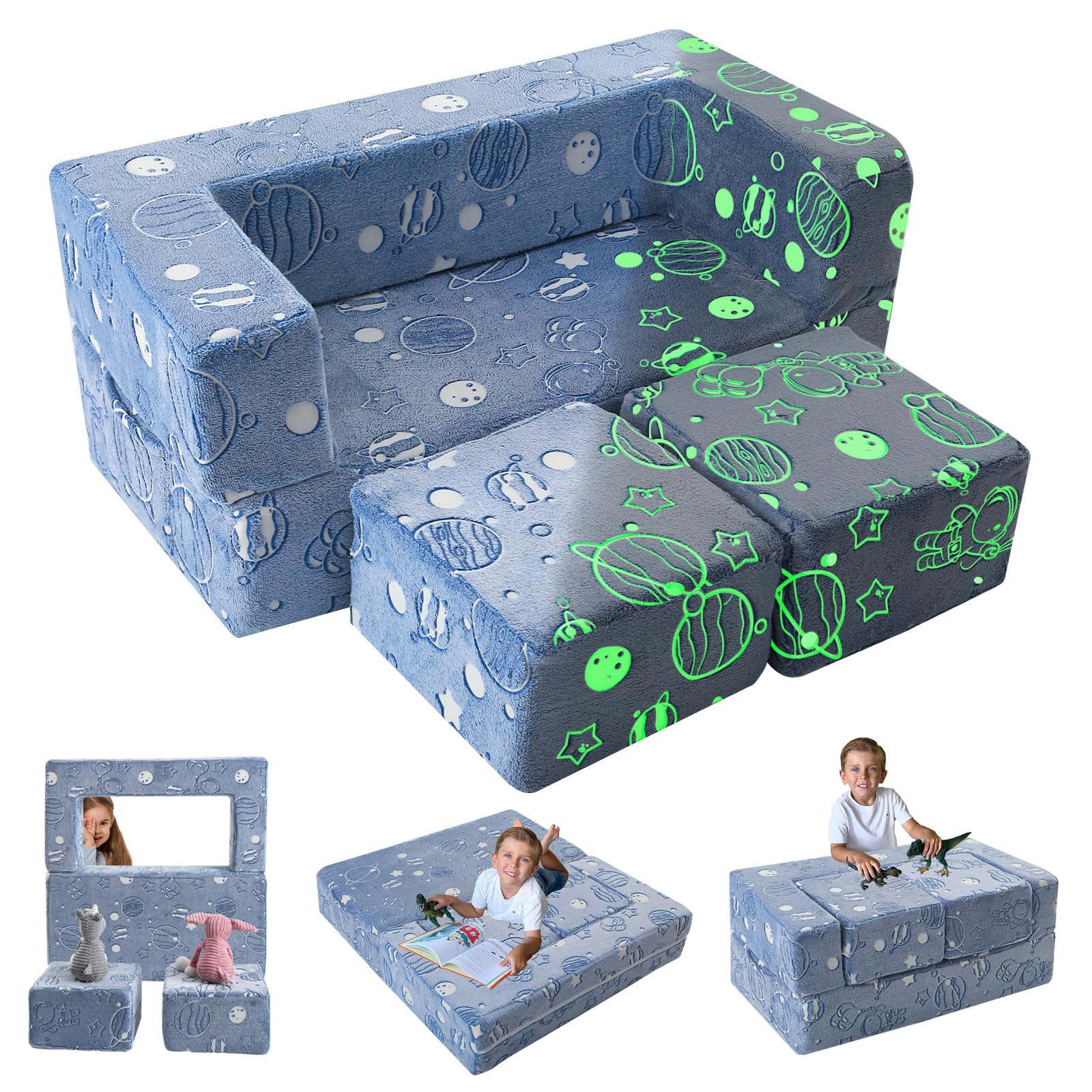 Snapklik.com : MeMoreCool Glow In The Dark Space Kids Modular Play Couch