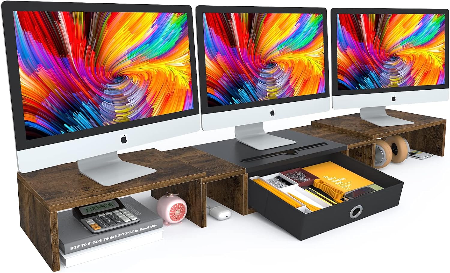 Buy WESTREE Triple Monitor Stand Riser With Drawer Extra Long Monitor Buy WESTREE Triple Monitor Stand Riser With Drawer Extra Long Monitor