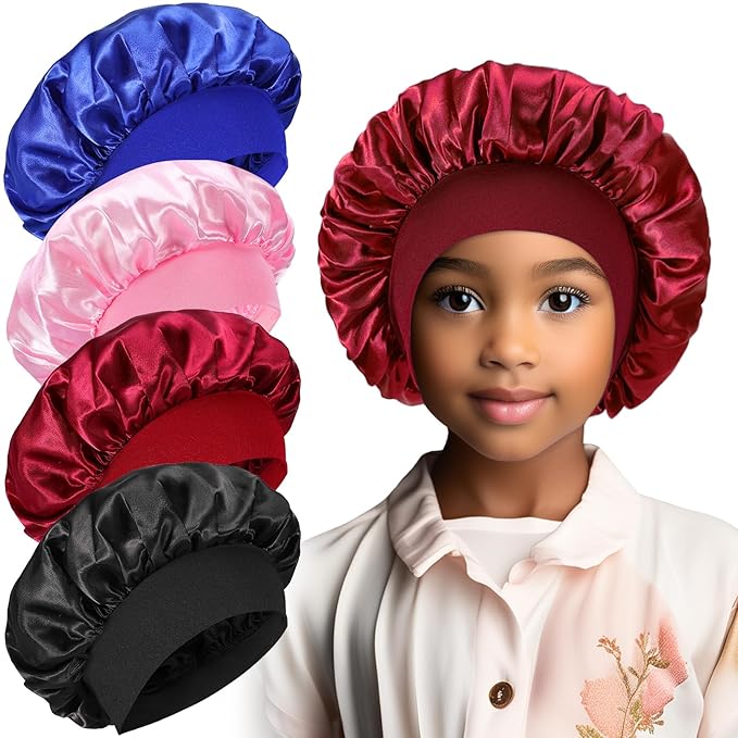 Amazon.com : PLMMOUT Kids Satin Bonnet Set, 4 PCS Silk Bonnets for ...