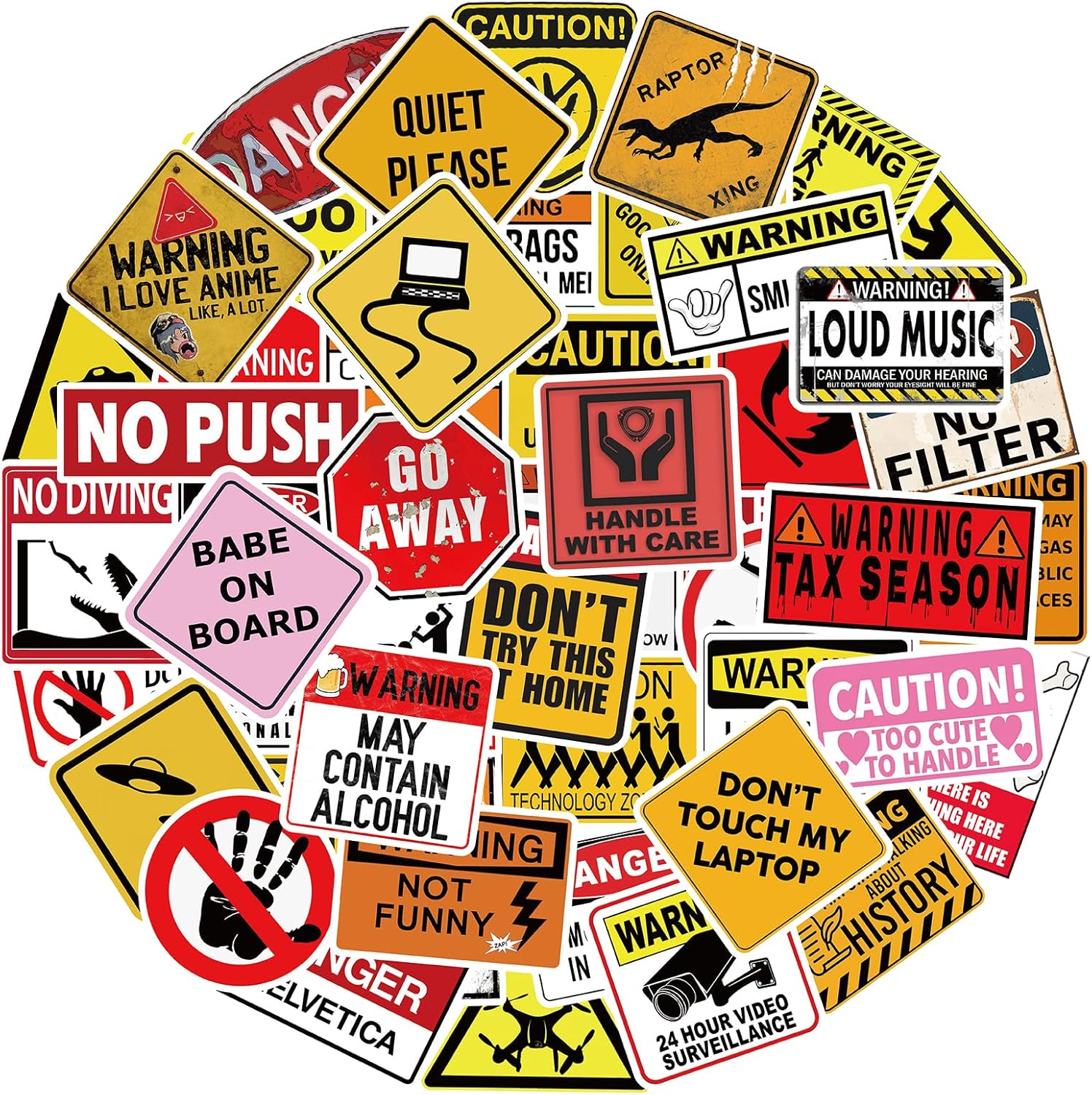 Amazon.com: 50 pcs Funny Warning Sign Stickers Waterproof Vinyl ...