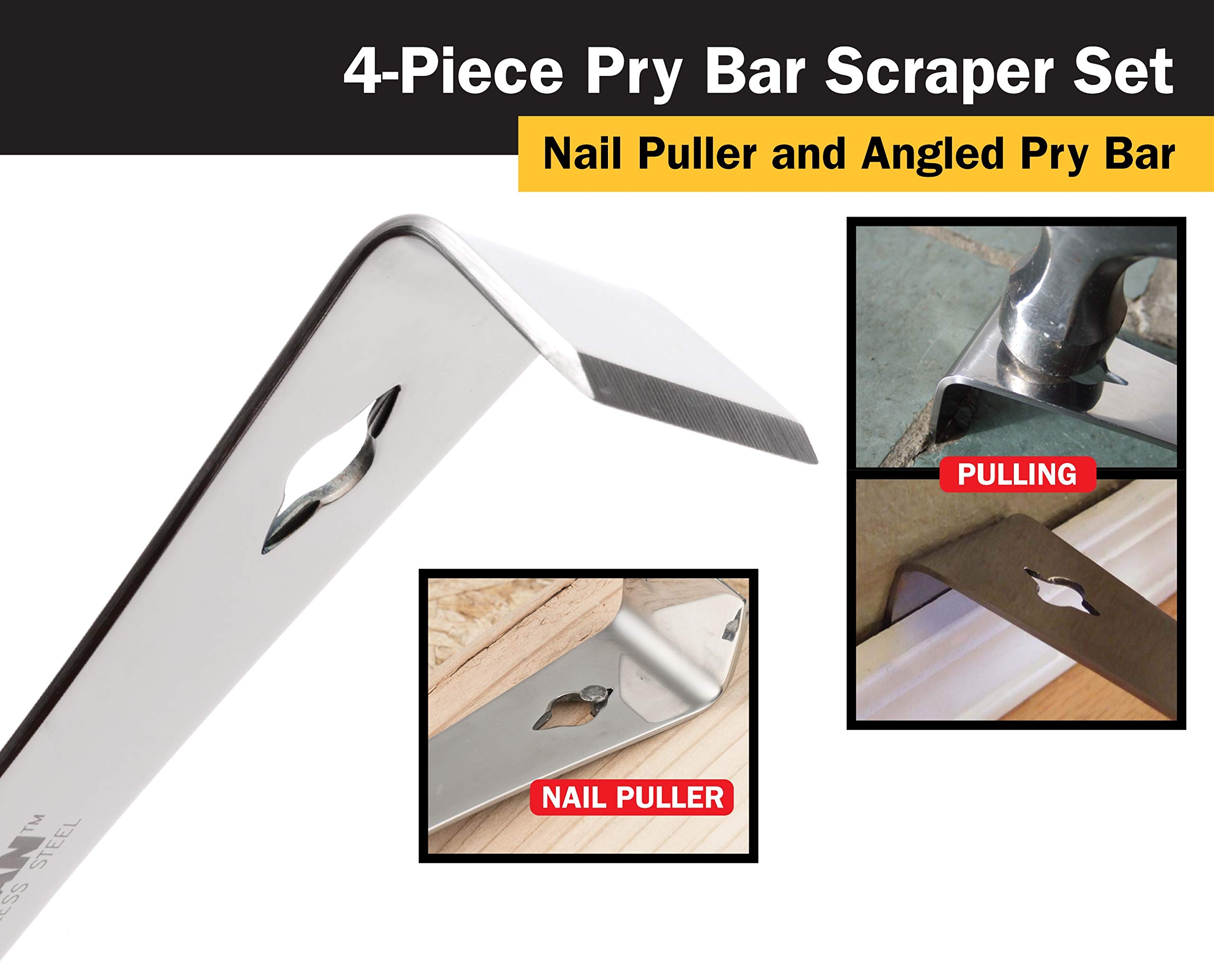 Snapklik.com : 17009 4-Piece Stainless Steel Pry Bar Scraper Set