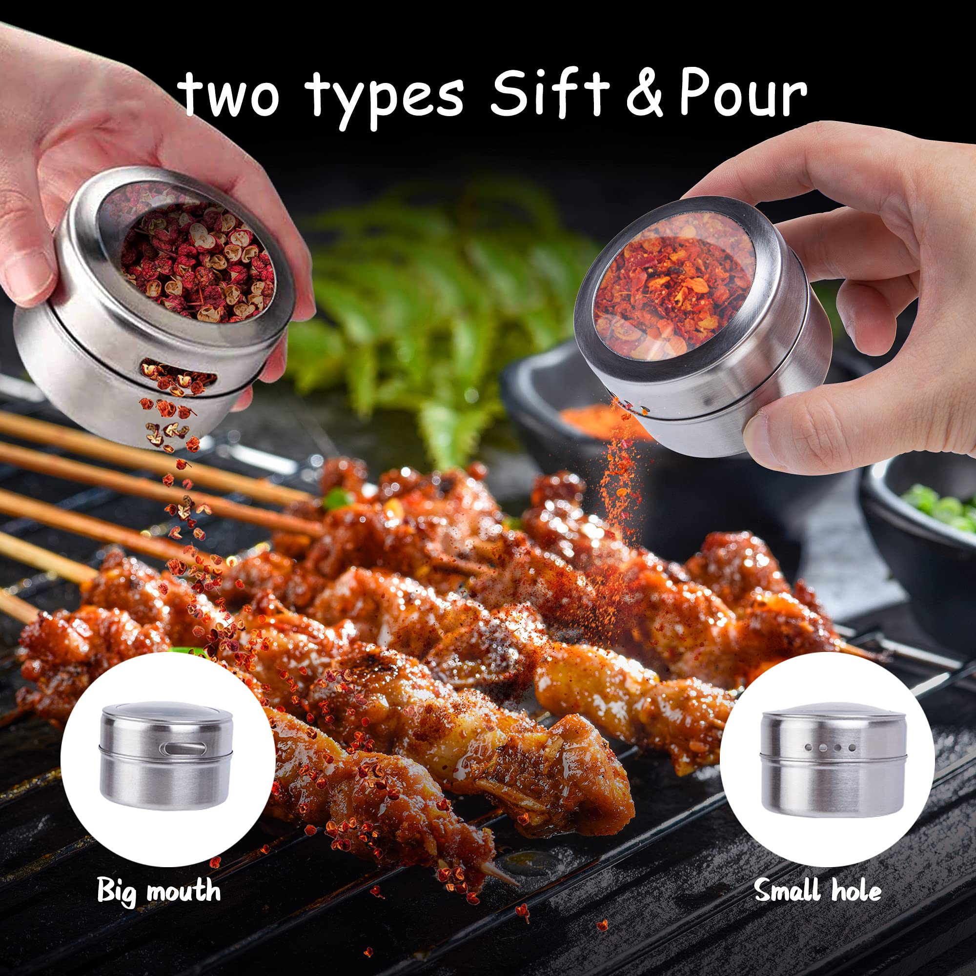 Magnetic Spice Tins with Wall Mounted & Spice Labels, 12pcs Stainless ...